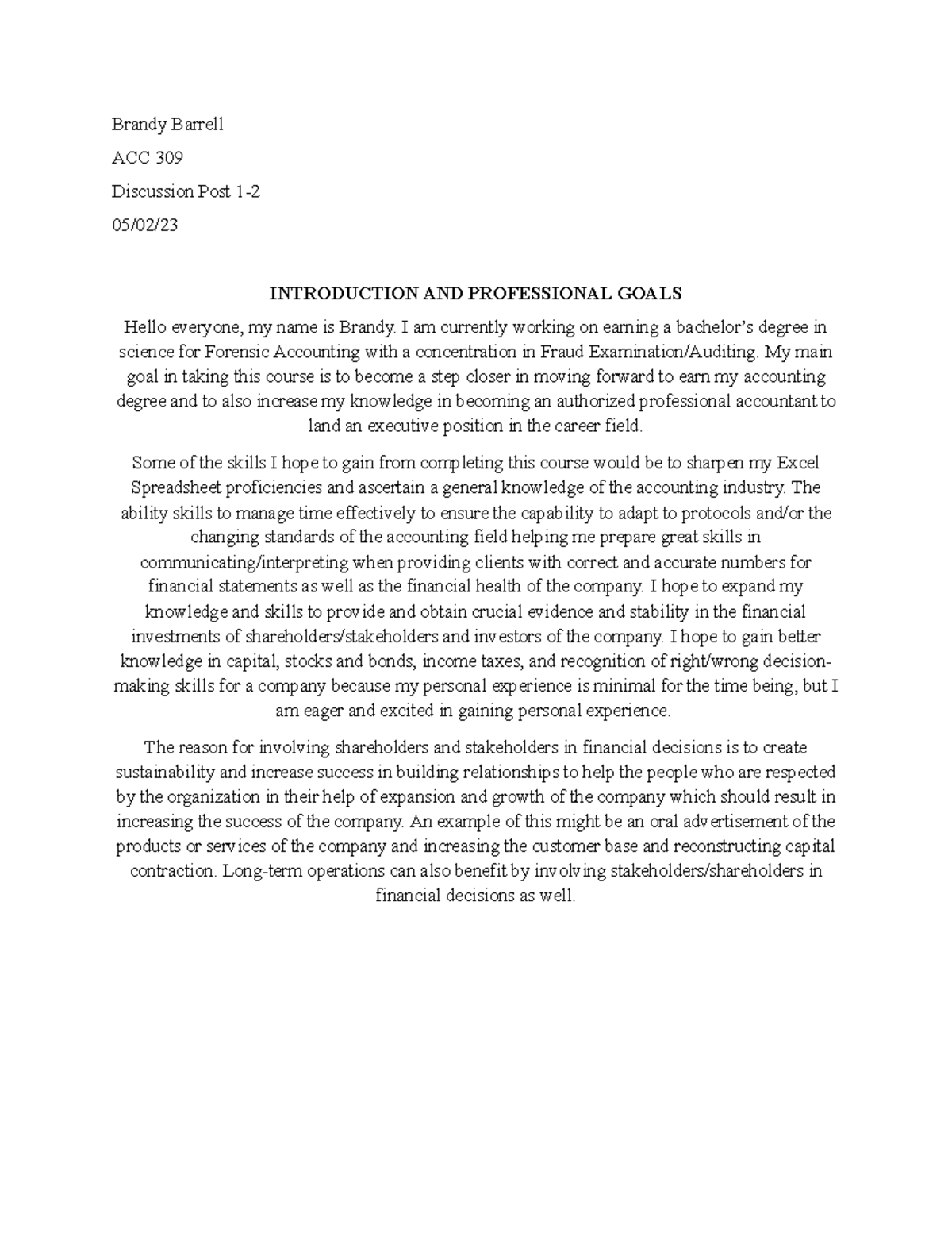 ACC 309 Disc post mod one - Brandy Barrell ACC 309 Discussion Post 1 ...