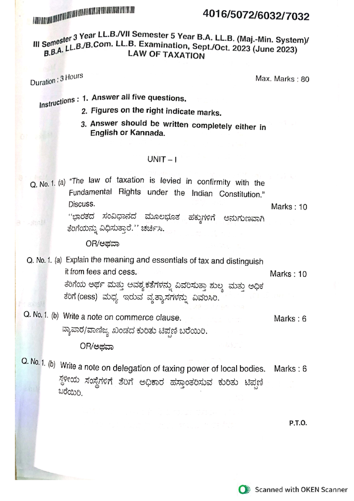 Taxation - Question paper - B.B. LL. Examination, 2023 (June 2023 ...