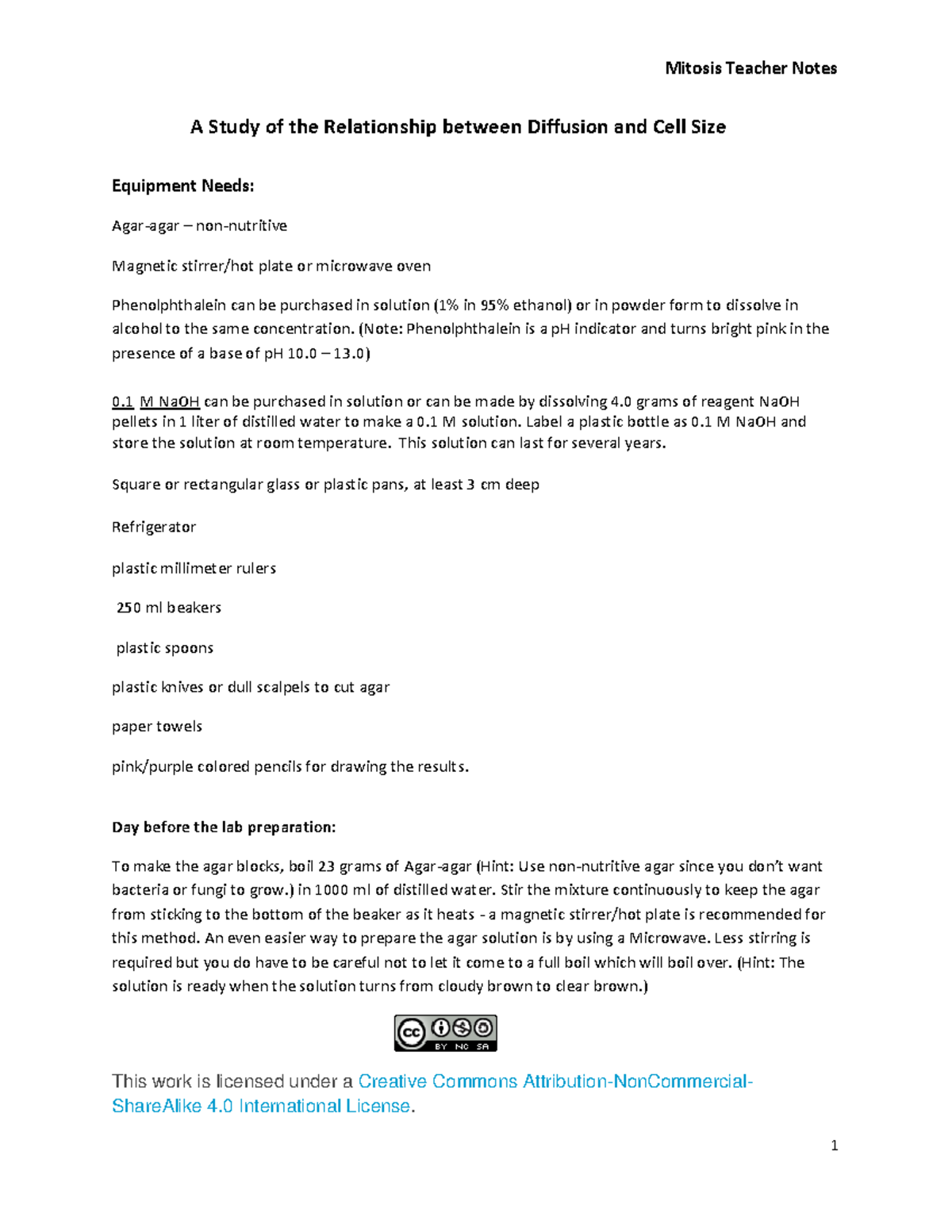 2d. Mitosis Lab - Teacher Notes - A Relationship between Diffusion and ...
