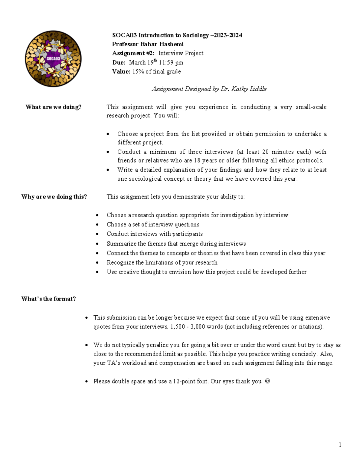 SOCA03 Assignment 2- 2023-24 - SOCA03 Introduction to Sociology – 2023 ...