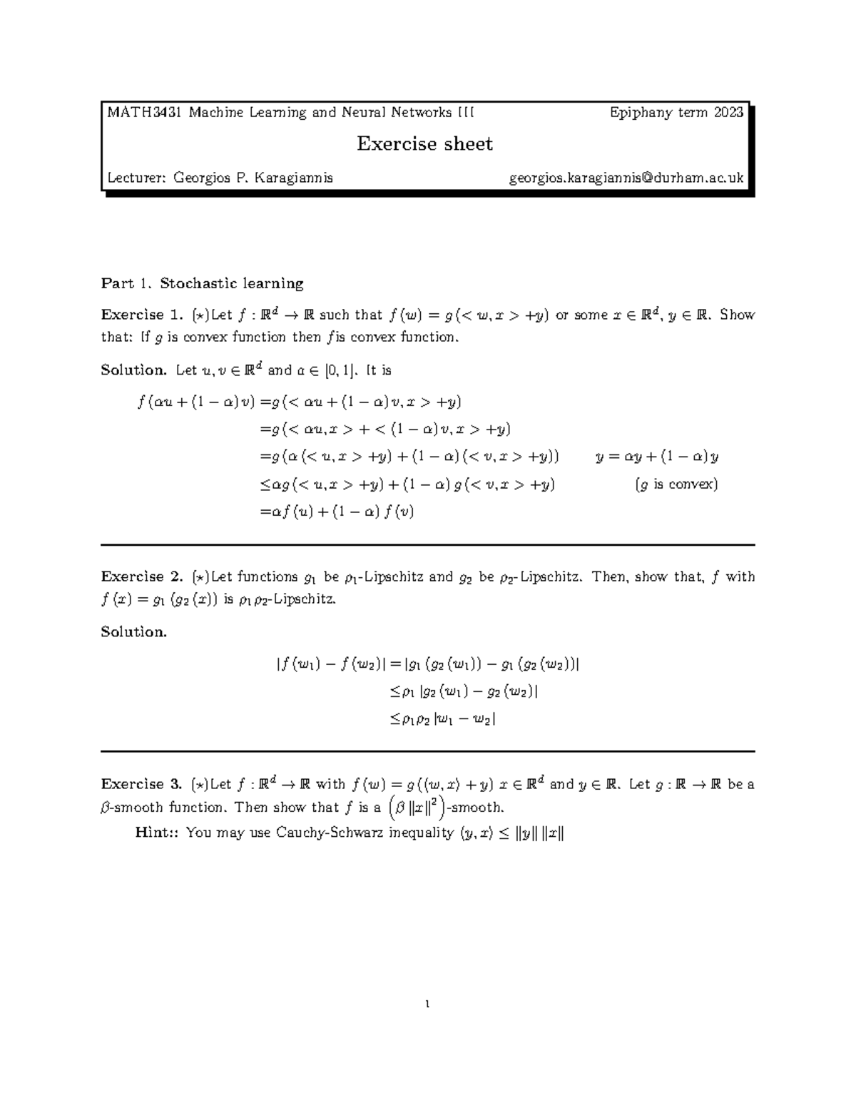 Exercise sheet complete - MATH3431 Machine Learning and Neural Networks III Epiphany term 2023 ...