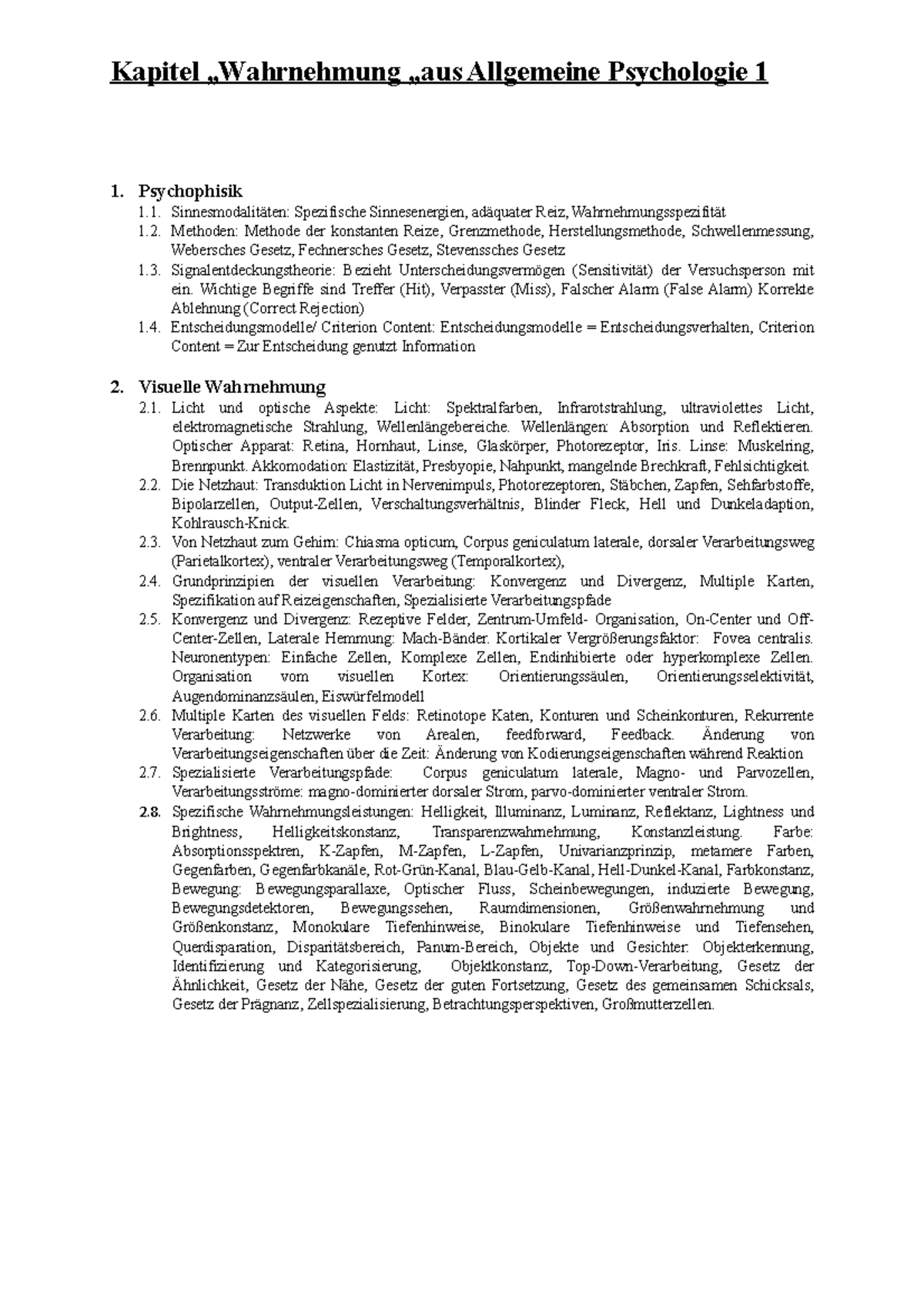 Wahrnehmung - Allgemeine Psychologie 1 kompakt - Kapitel „Wahrnehmung „aus Allgemeine ...