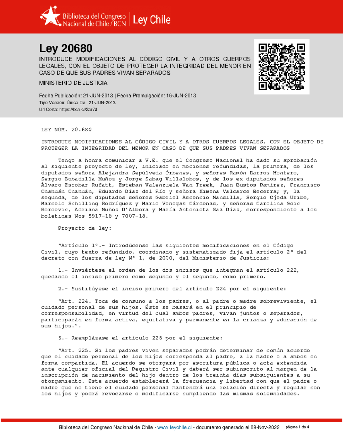 Ley-20680 21-JUN-2013 - Ley 20680 INTRODUCE MODIFICACIONES AL CÓDIGO ...