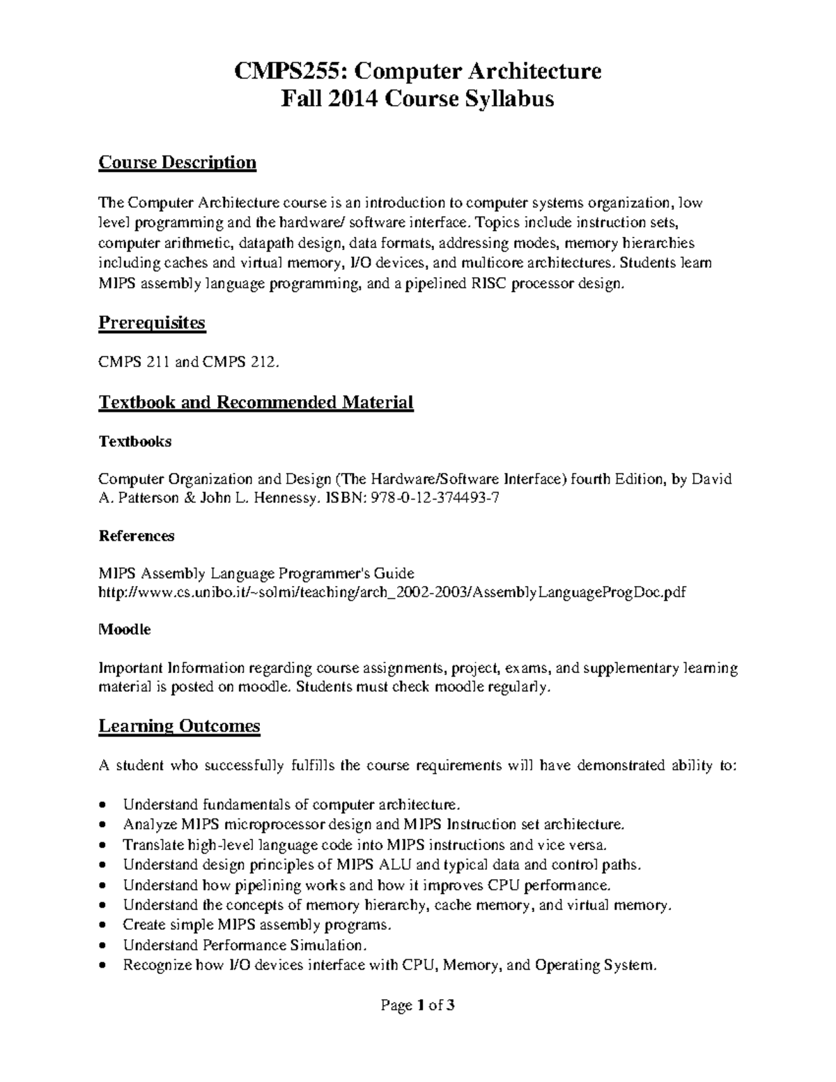 CMPS255 Computer Archietecture AUB - Page 1 of 3 CMPS255: Computer ...