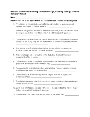 NUR 4310 Module 4 Study Guide - Module 4 Study Guide: Selecting a ...