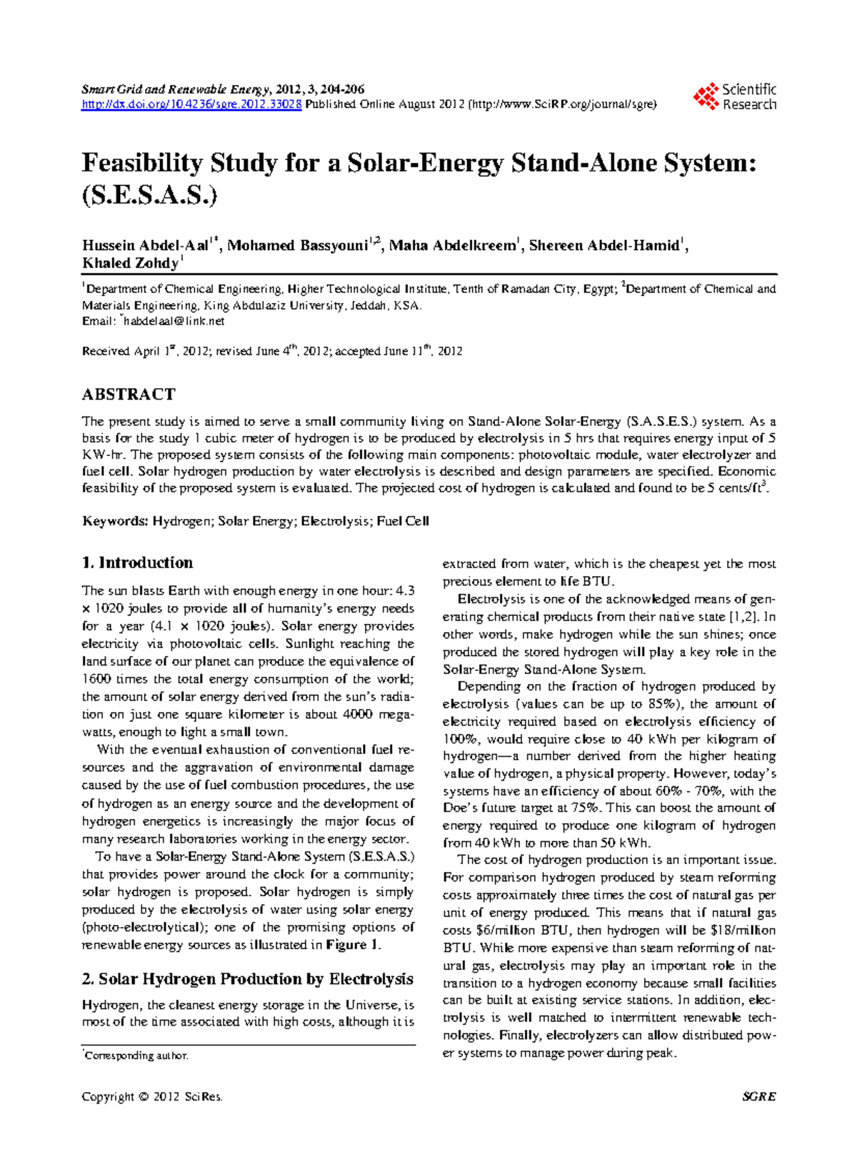 Feasibility Study for a Solar-Energy Stand-Alone S - Smart Grid and ...