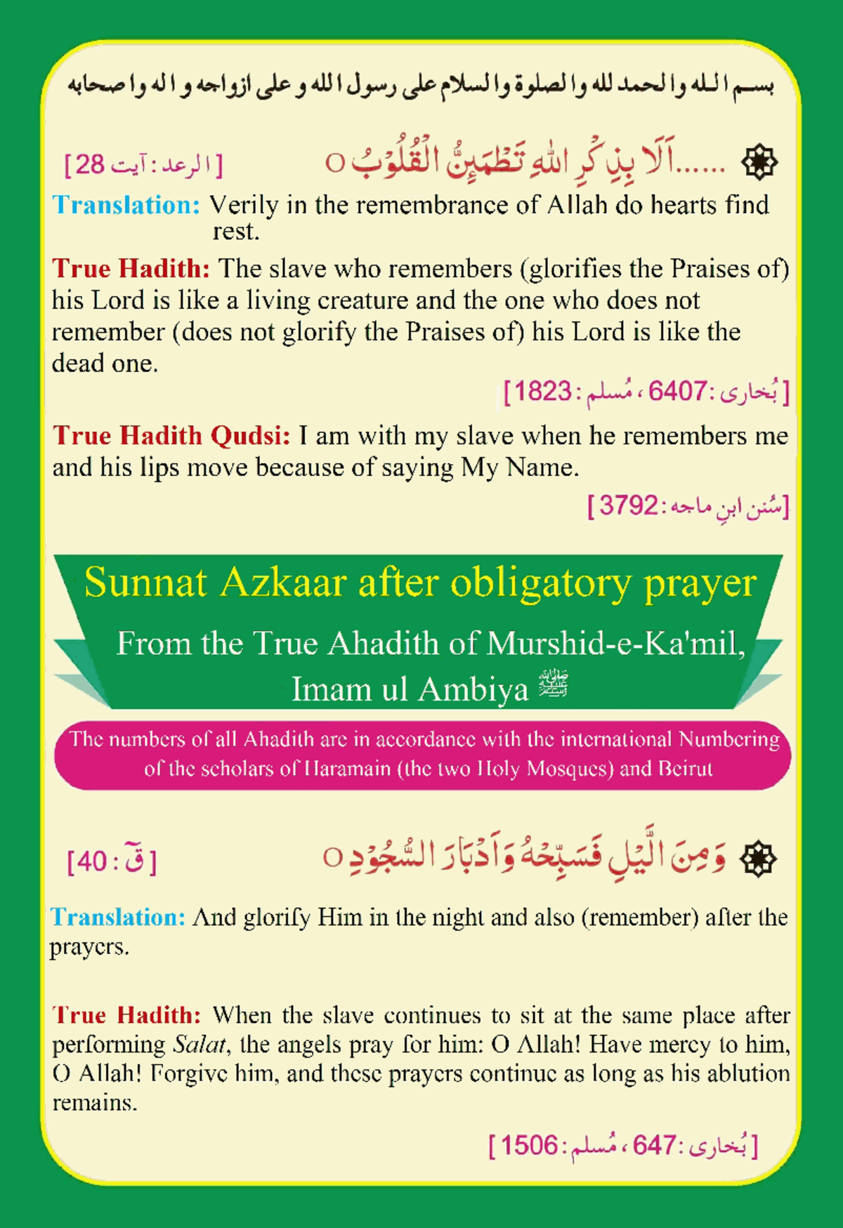 Green Card Farad Namaz kay ba’ad Saheh Sunnat WAZA’IF-o- Azkar ...