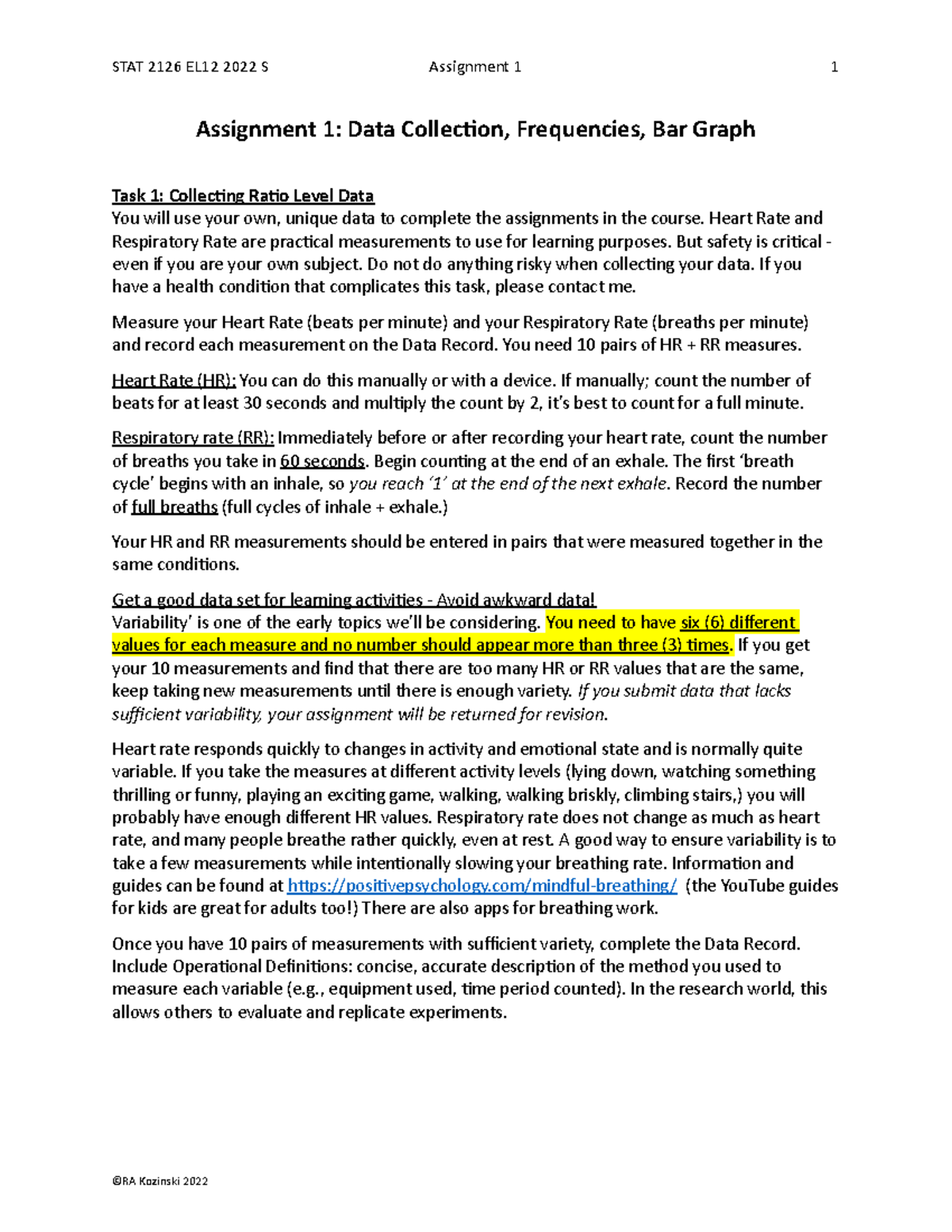 PYKE, Nicholas - A1V1 - Assignment 1 - Assignment 1: Data Collection, Frequencies, Bar Graph ...