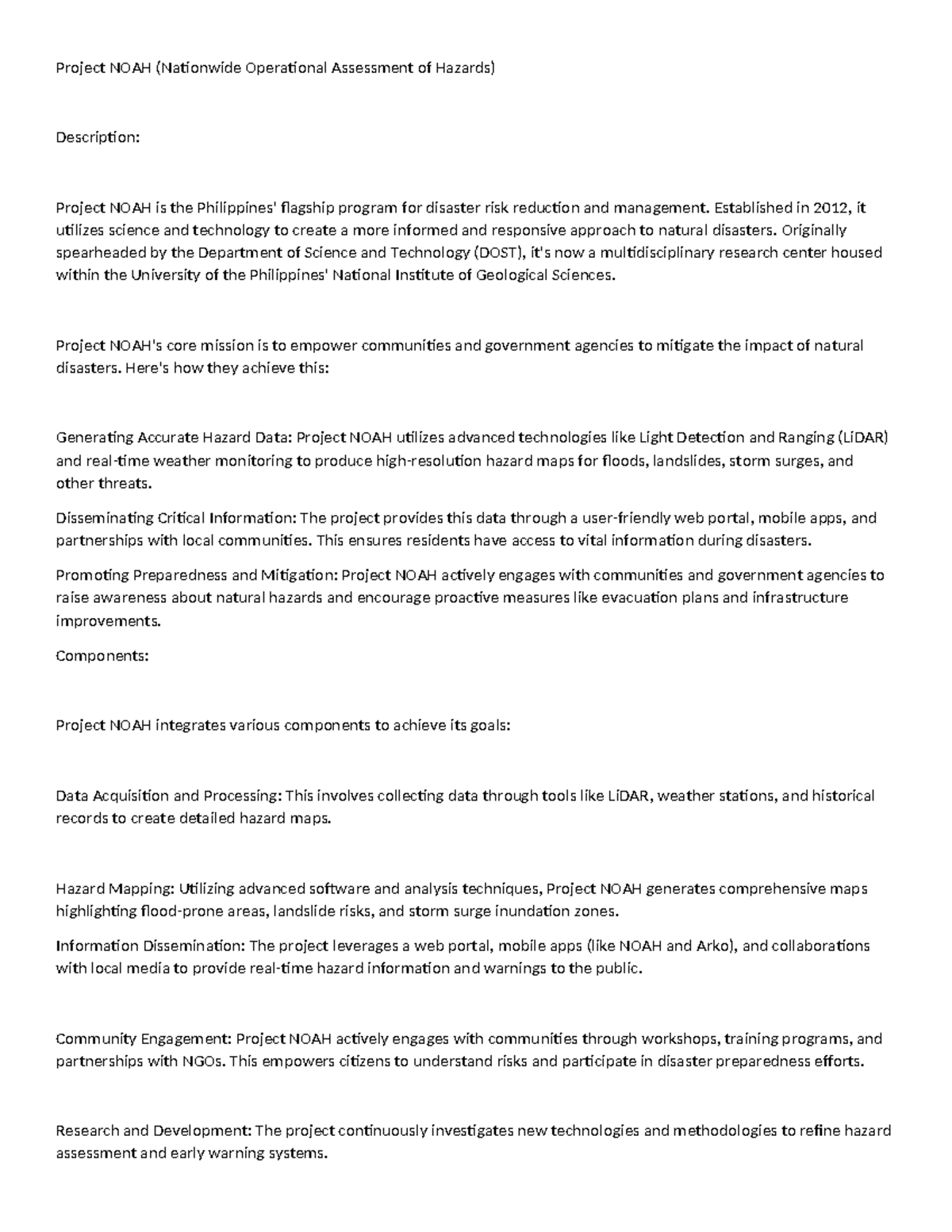 Project NOAH - none - Project NOAH (Nationwide Operational Assessment ...