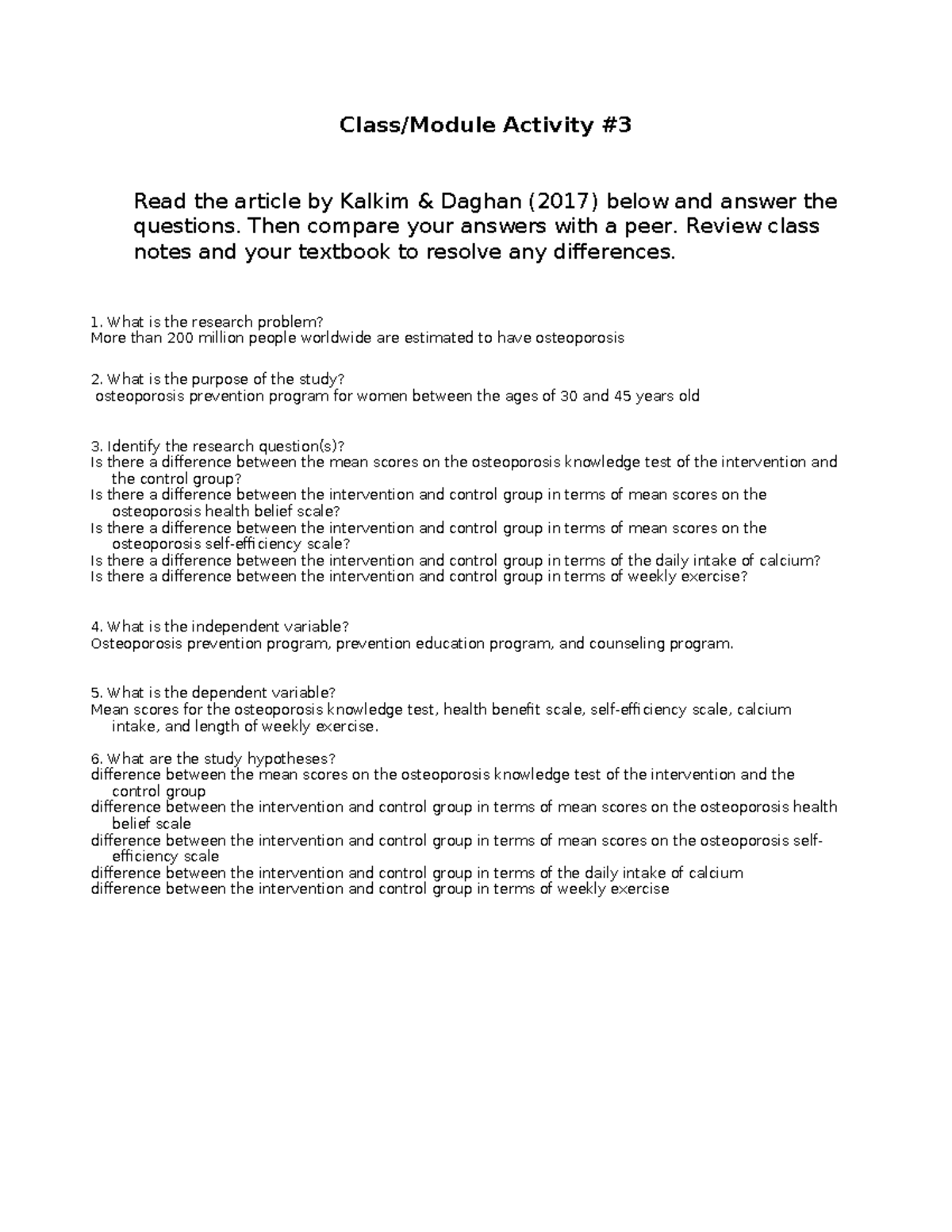 Activity 3 (1-6) - Class/Module Activity Read the article by Kalkim ...