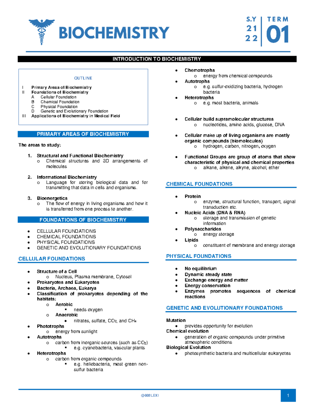 Introduction to Biochemistry - @008LEXI 1 INTRODUCTION TO BIOCHEMISTRY ...