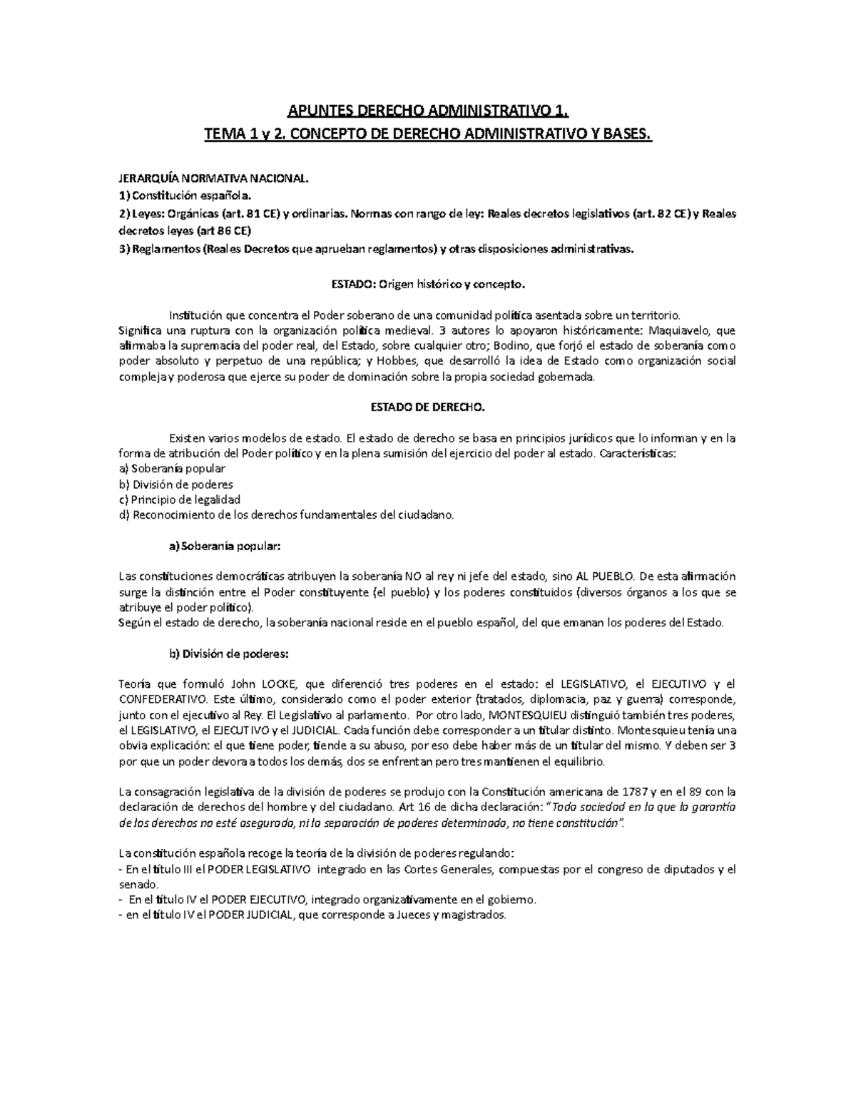 Derecho Administrativo Tema 1 Y 2 Concepto De Derecho Administrativo Y