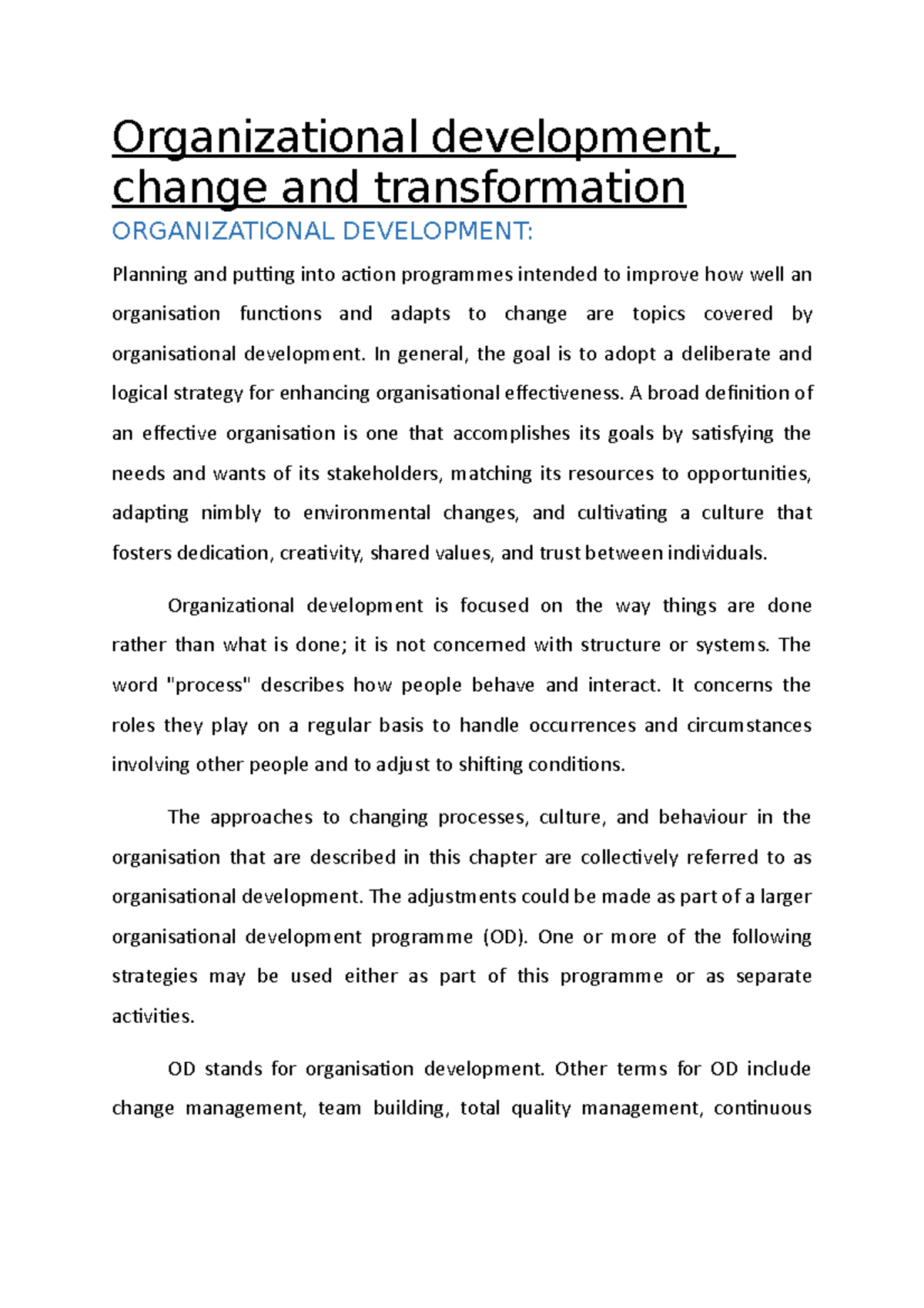 Organizational development - Organizational development, change and ...