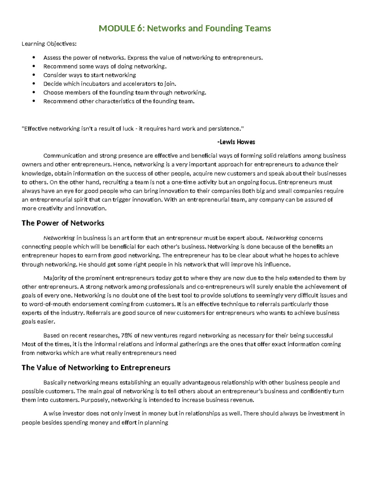 Ce Soc Sci 4 Mod6 Networks and Founding Teams - MODULE 6: Networks and Founding Teams Learning ...