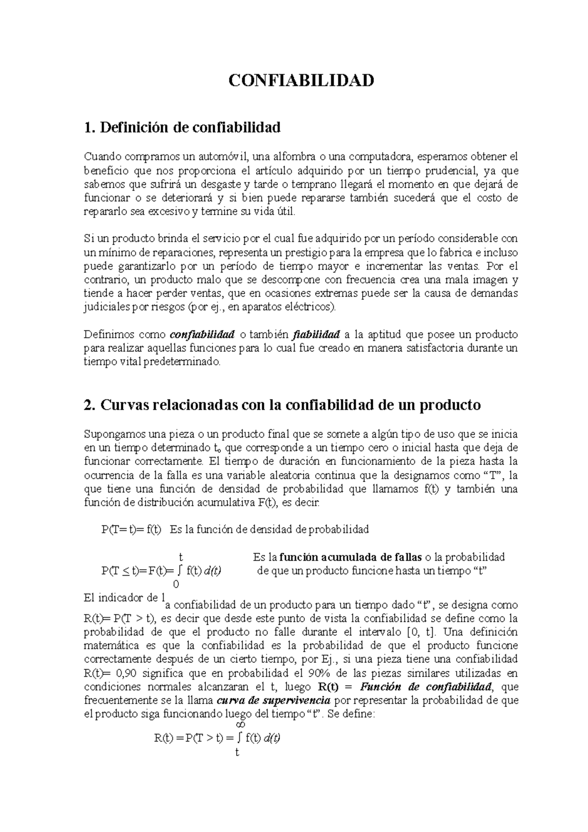 Confiabilidad - CONFIABILIDAD 1. Definición de confiabilidad Cuando ...