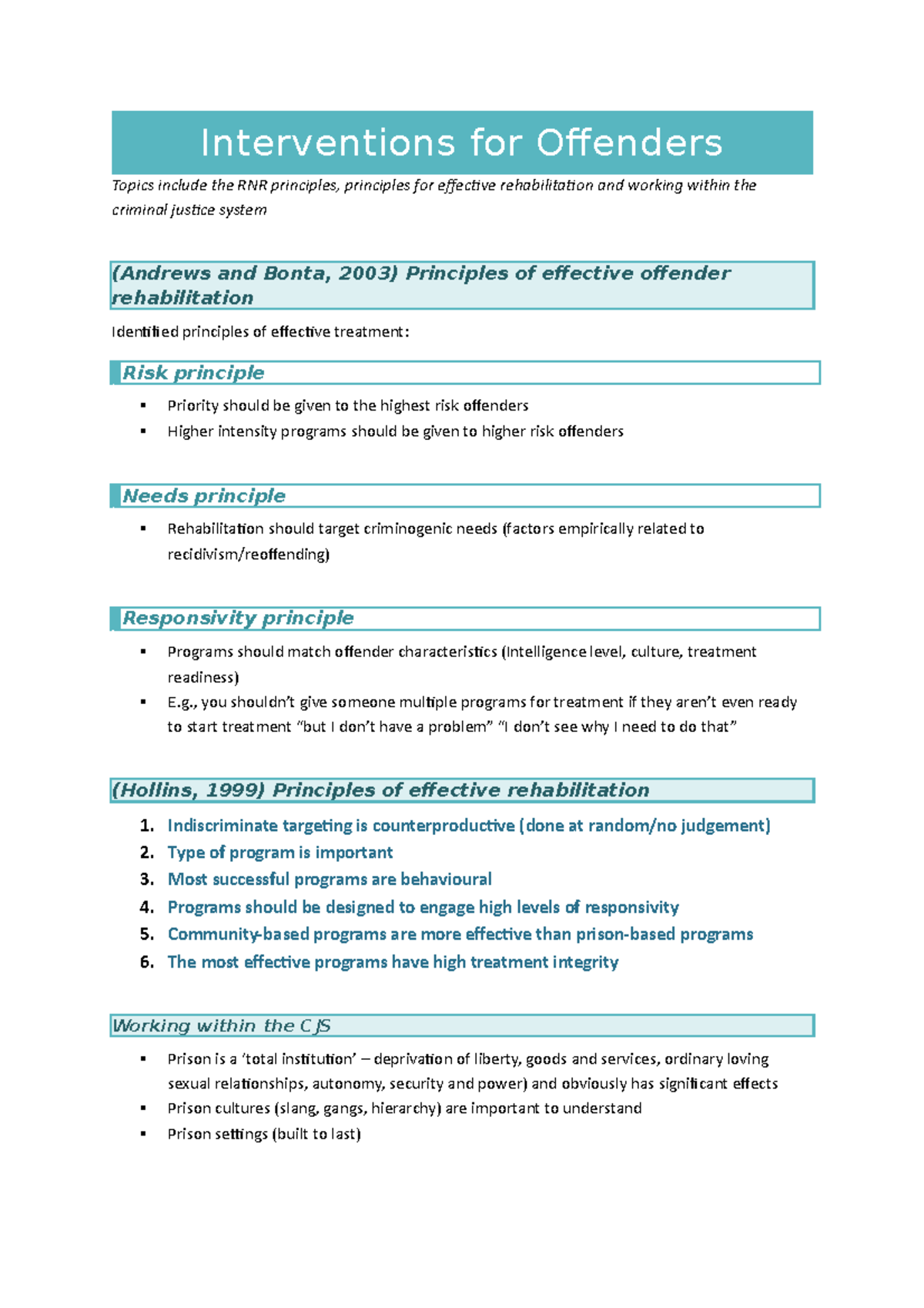 Interventions for Offenders 2 - Interventions for Offenders Topics ...