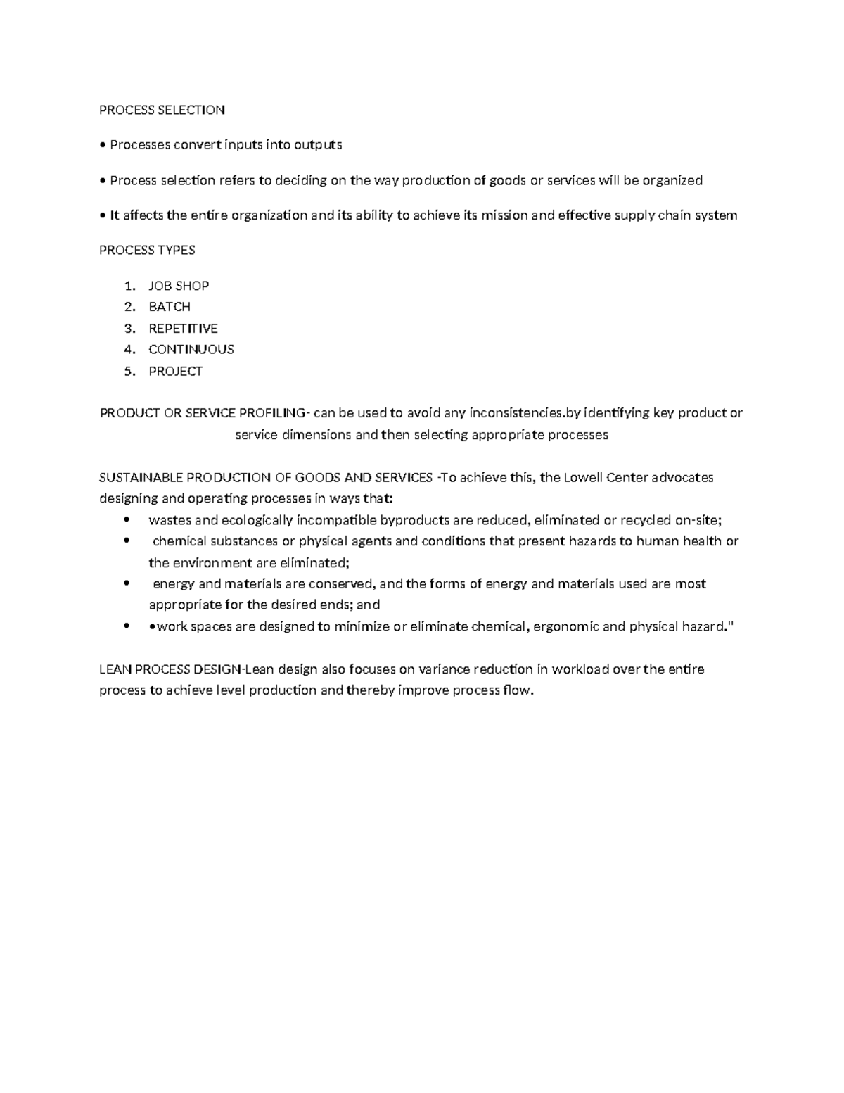 income taxation - PROCESS SELECTION Processes convert inputs into ...