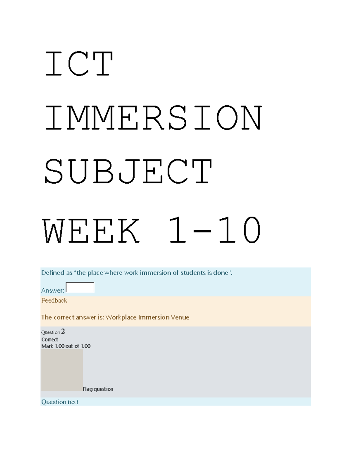 Work immersion season 1 week 1-10 enjoy! - ICT IMMERSION SUBJECT WEEK 1 ...