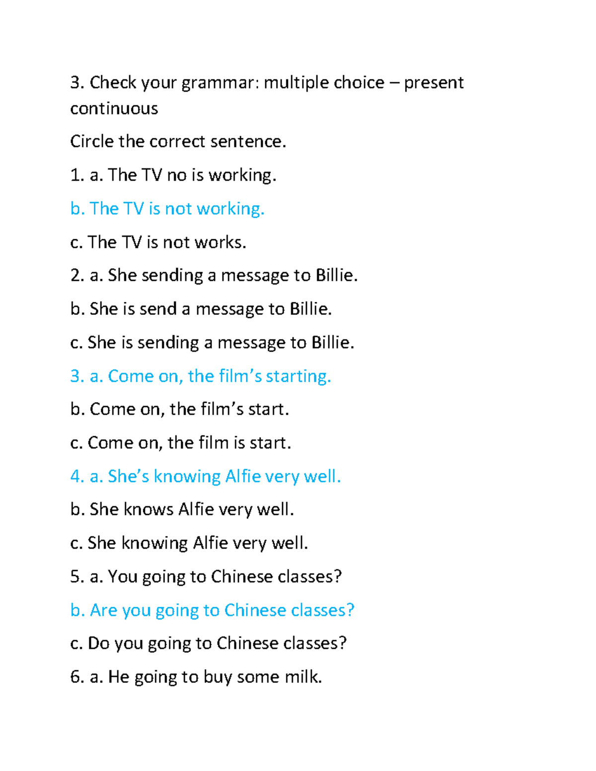 Present Progressive Exercise - Check your grammar: multiple choice ...