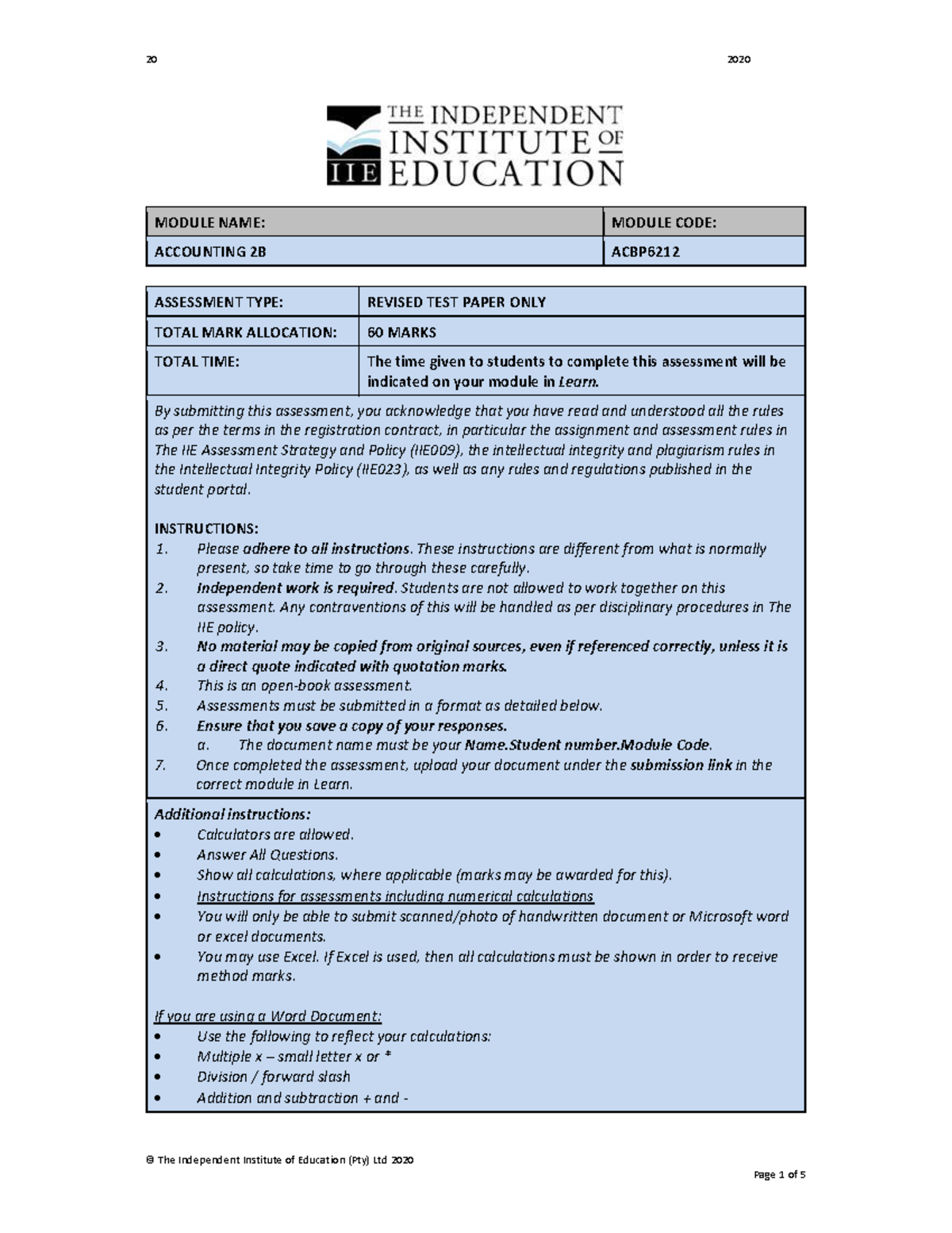 ACBP6212T2a C19 - notes - © The Independent Institute of Education (Pty ...
