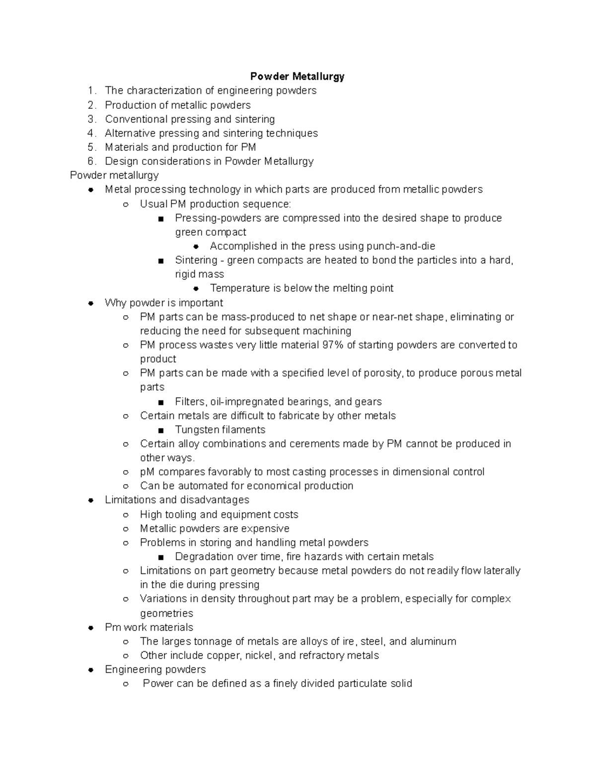 Class 24 - Lecture notes 24 - Powder Metallurgy The characterization of ...