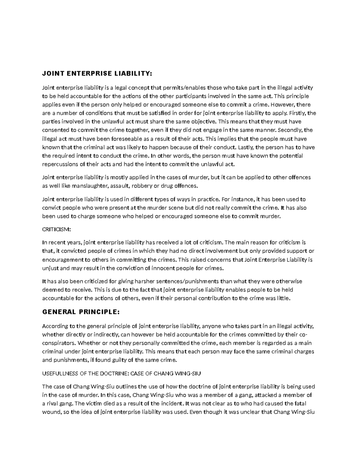 Joint Enterprise Liability - JOINT ENTERPRISE LIABILITY: Joint ...