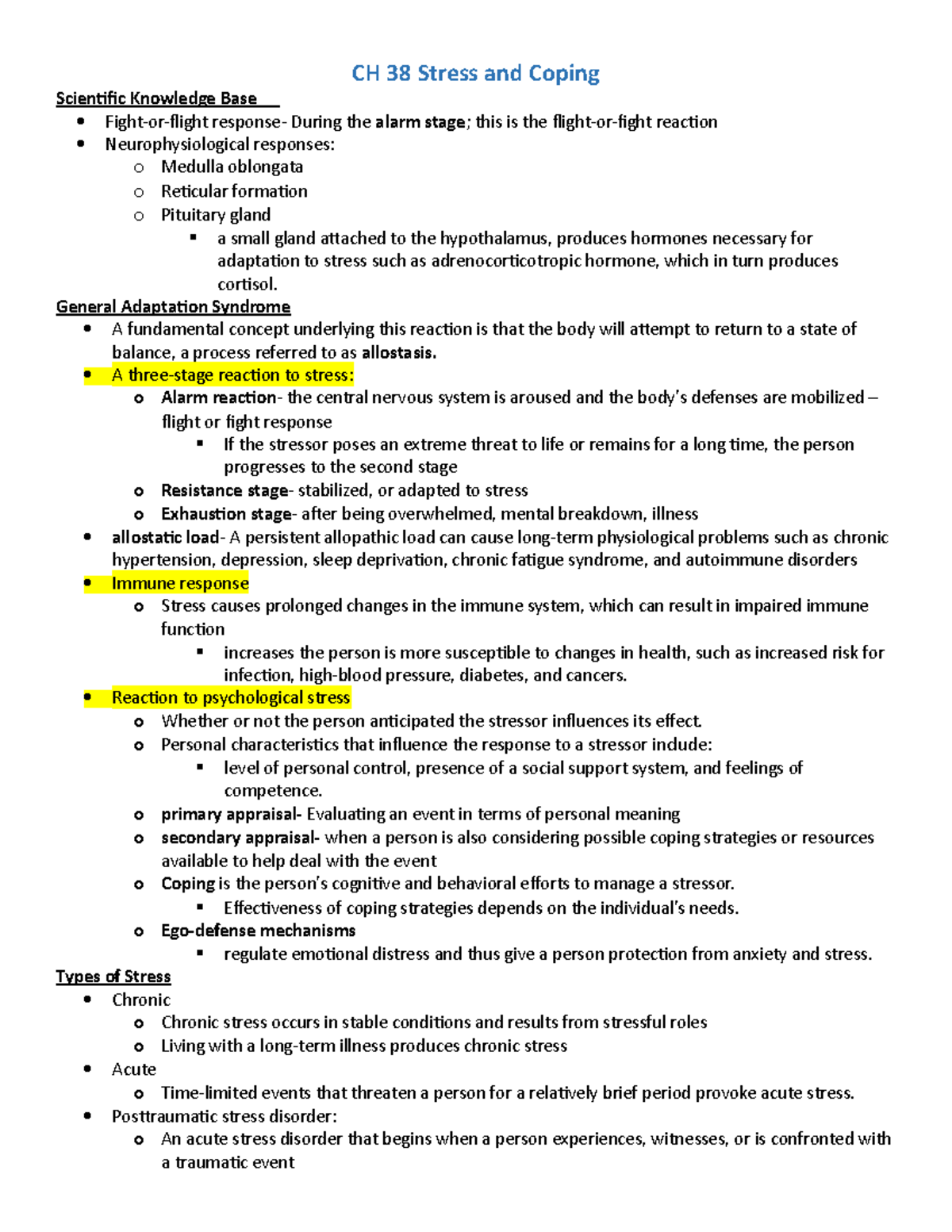 CH 38 Stress and Coping - intro nursing - CH 38 Stress and Coping ...