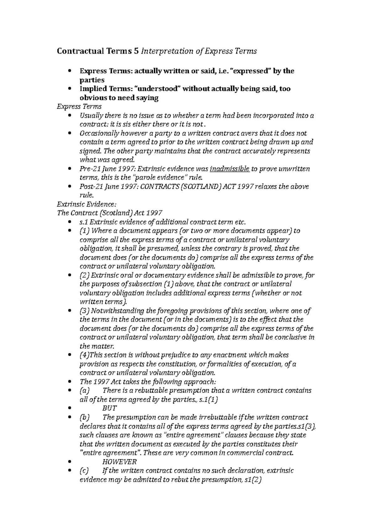 Contractual Terms 5 Interpretation of Express Terms - “expressed” by ...