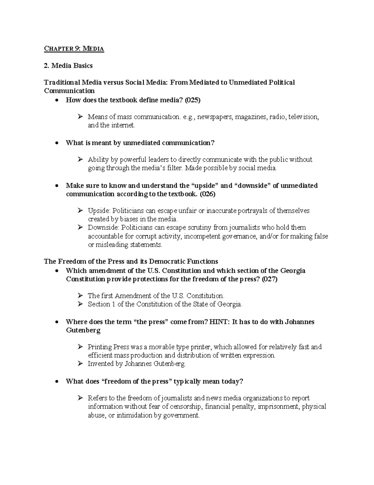 Chapter 9 Study Guide Media POLS 1101 - CHAPTER 9: MEDIA Media Basics ...