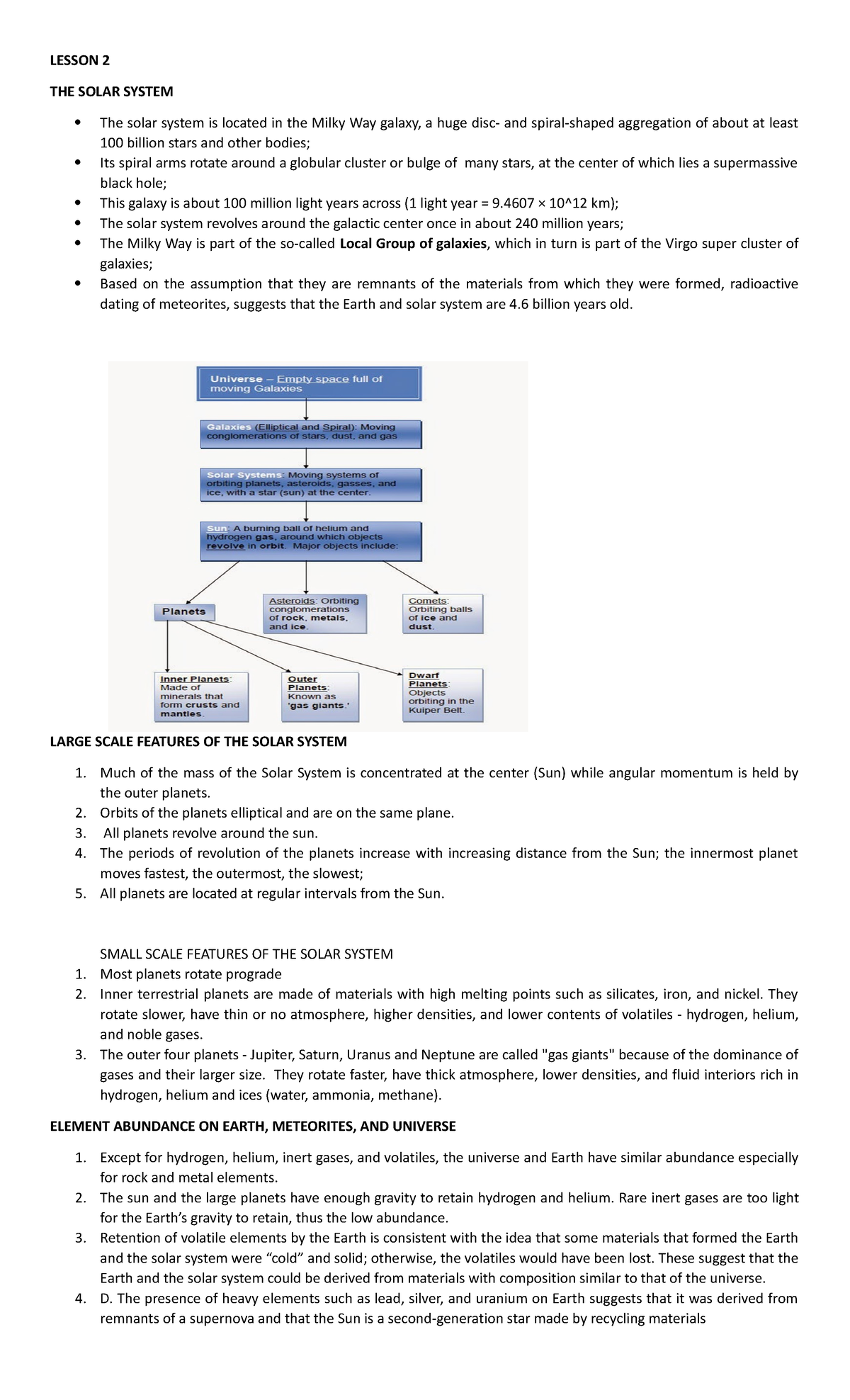 THE Solar System Handout - LESSON 2 THE SOLAR SYSTEM The solar system ...