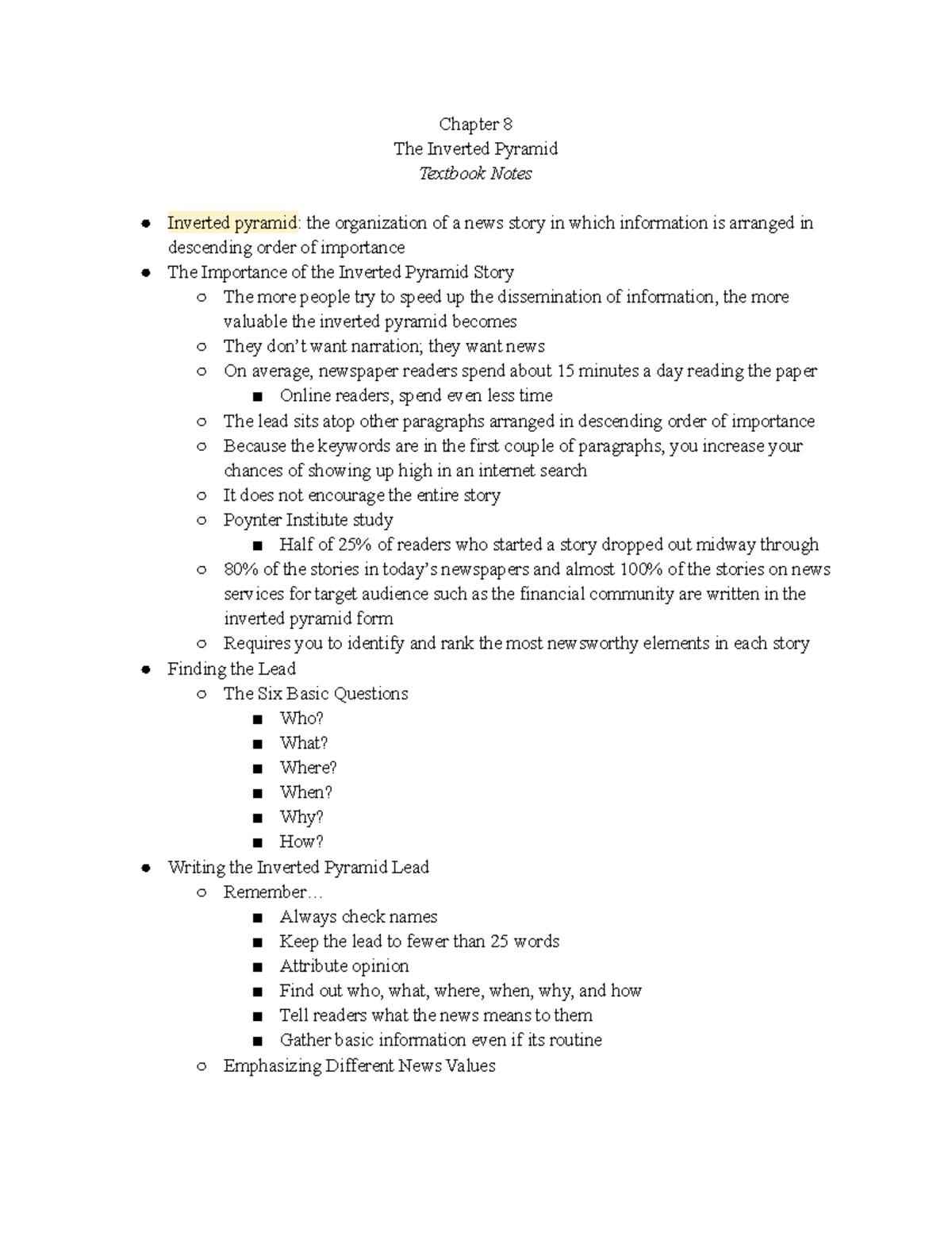 MC1313: Chapter 8 Textbook Notes - Chapter 8 The Inverted Pyramid ...