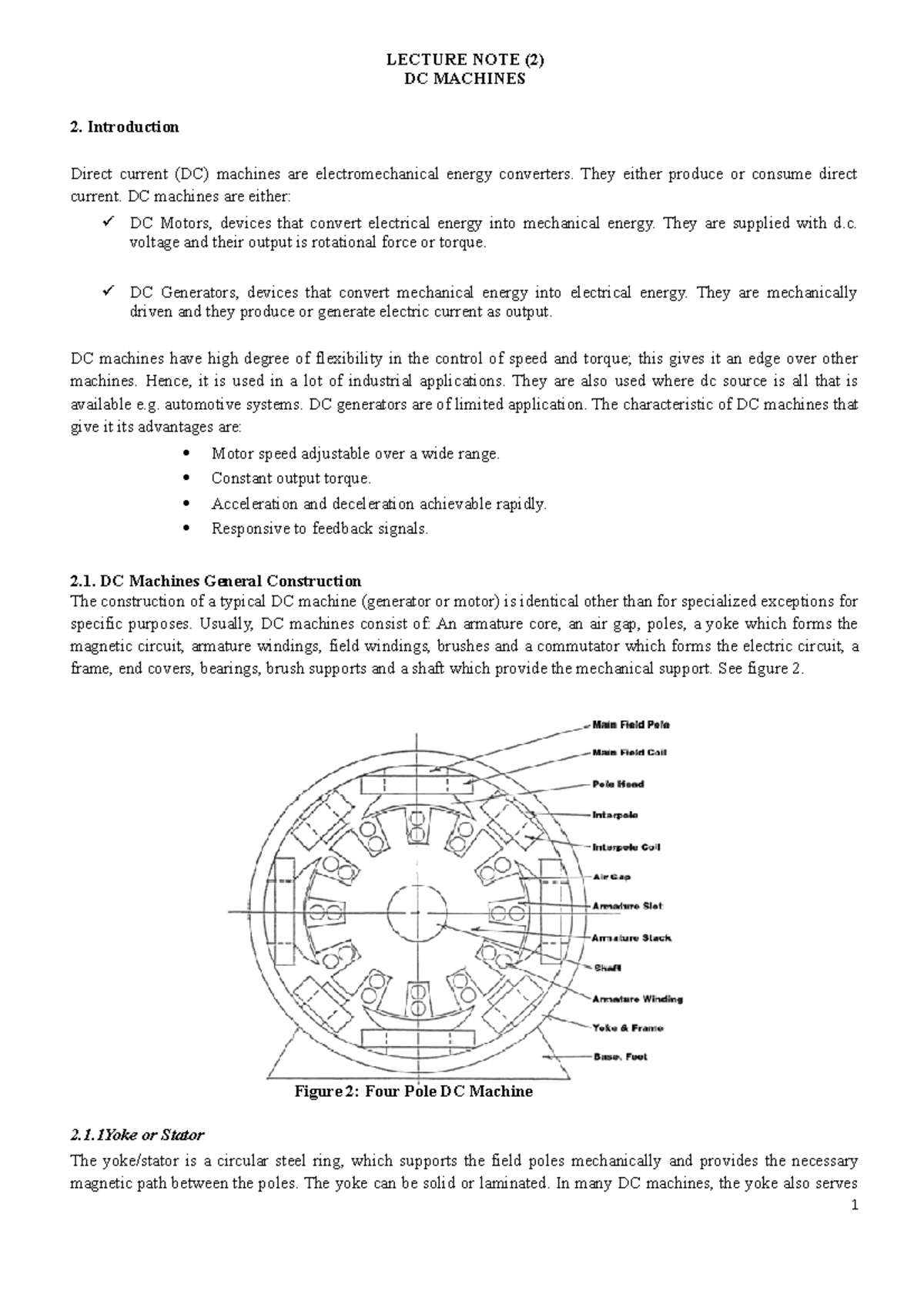 Chapter Two DC Machine - LECTURE NOTE (2) DC MACHINES Introduction ...