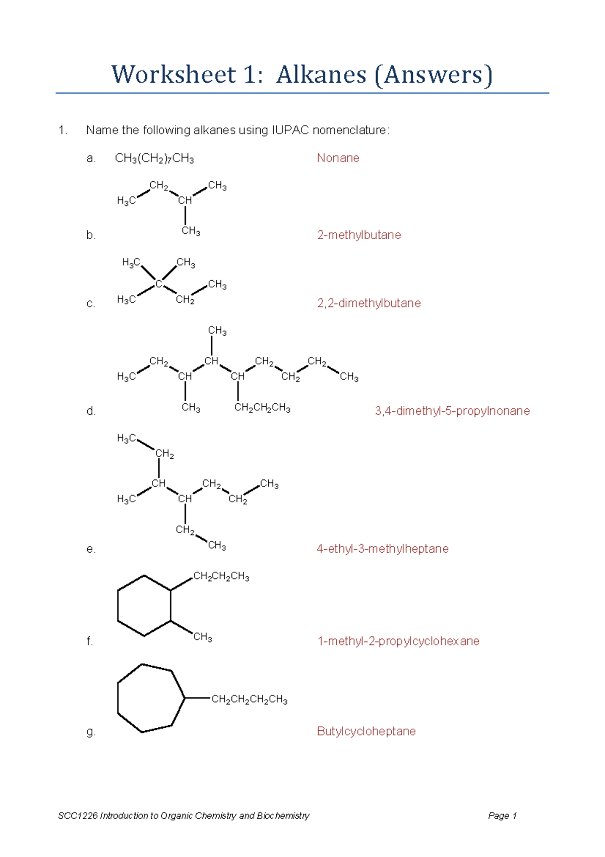 SCC1226 Worksheet 1 alkanes answers - !"#$%&''()*+)),-$./'%!(Answers ...