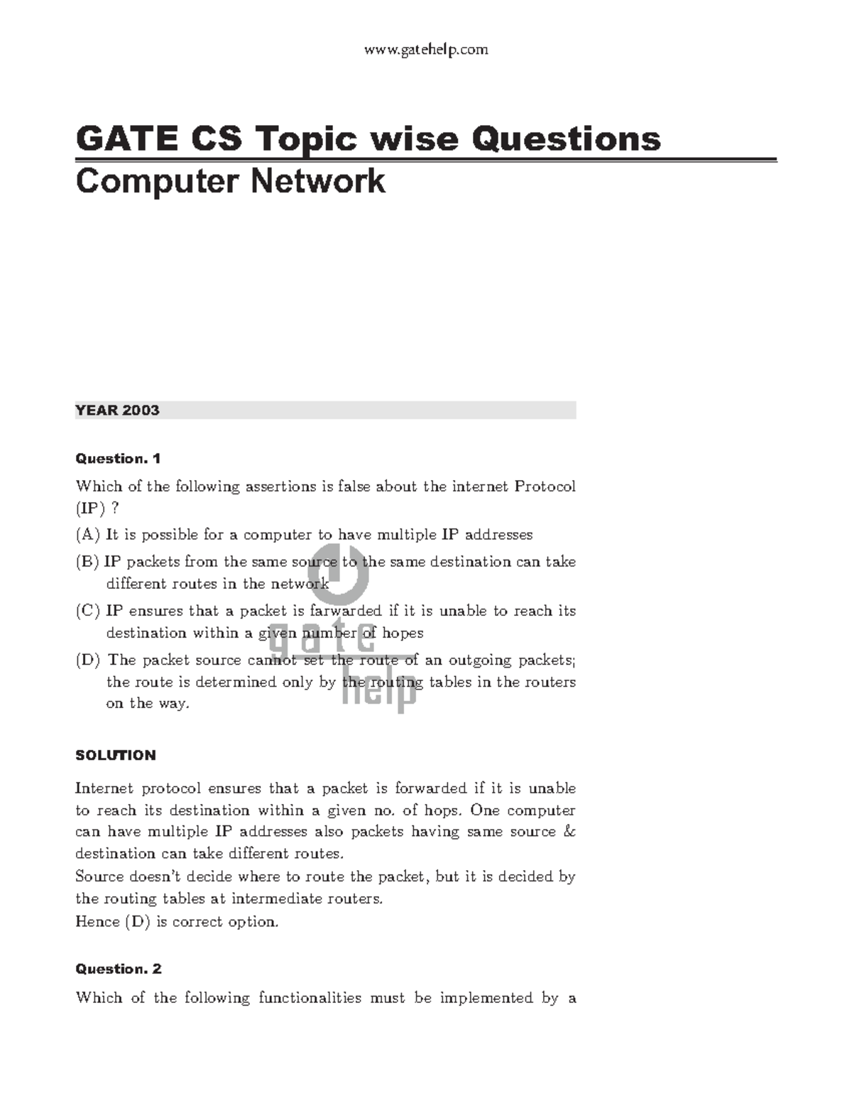 Gate Cs Topic Wise Questions Computer Ne Gate Cs Topic Wise Questions Computer Network