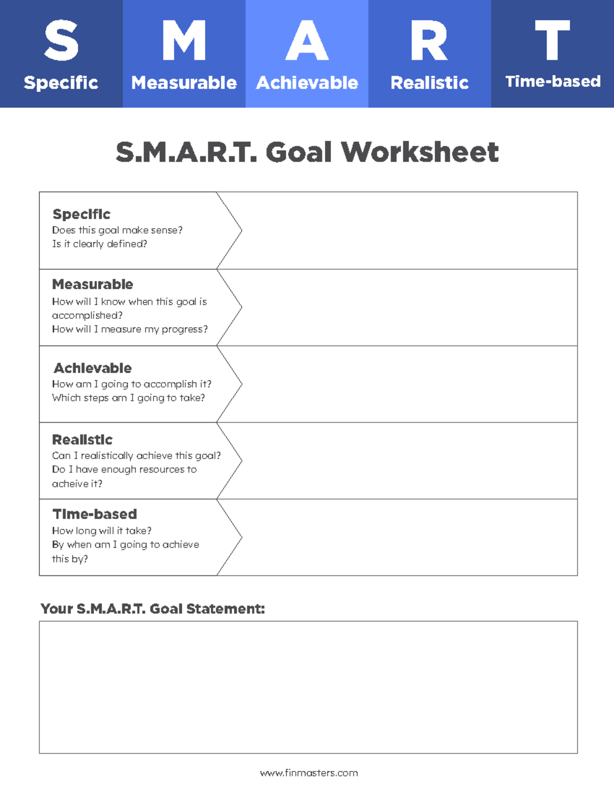 Smart Goals Worksheet - S M A R T Specific Measurable Achievable S.M.A ...