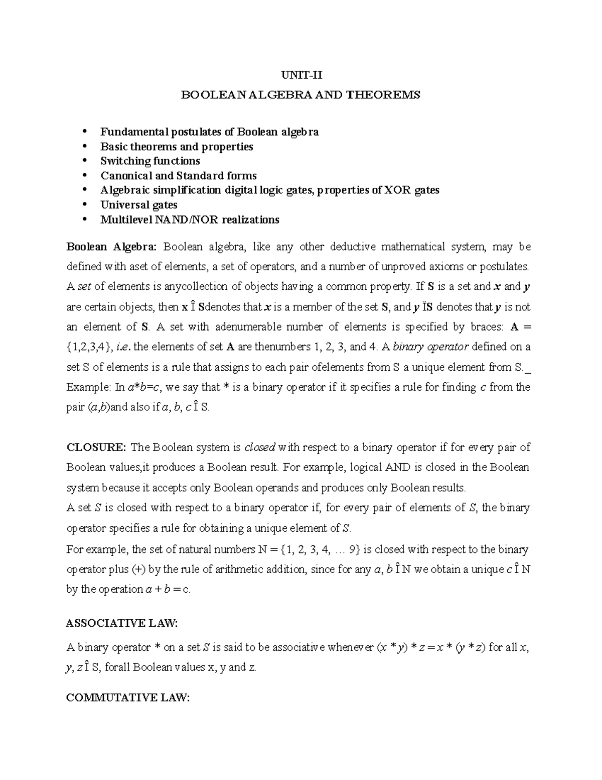 Digital System Design- Boolean Algebra AND Theorems - UNIT-II BOOLEAN ALGEBRA AND THEOREMS ...