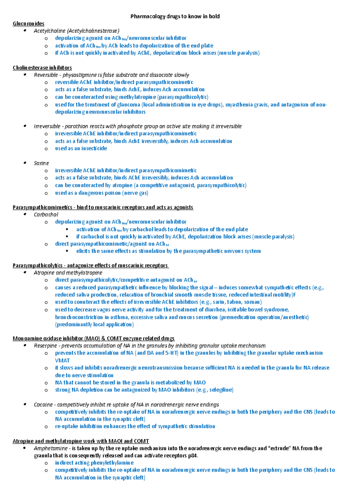 Pharmacology drugs to know - , reduced saliva production, relaxation of ...