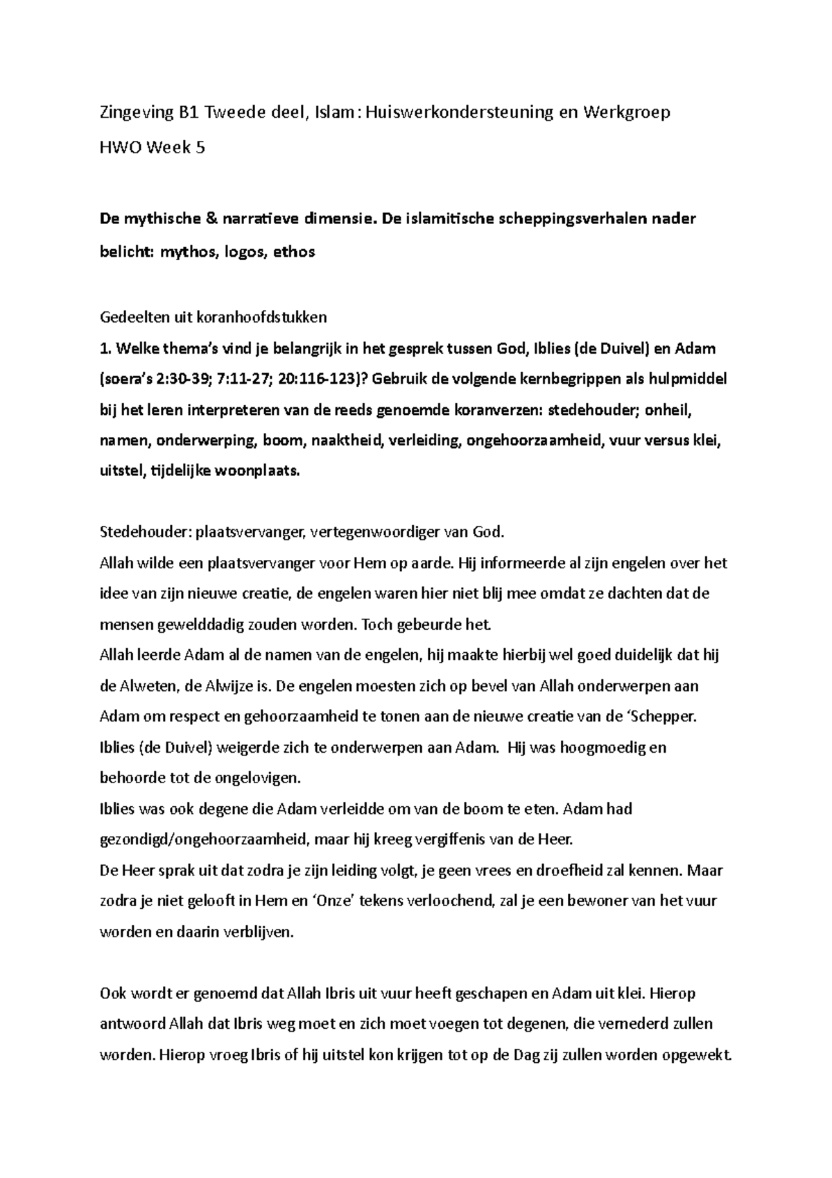 Zingeving B1 Tweede deel - De islamitische scheppingsverhalen nader ...