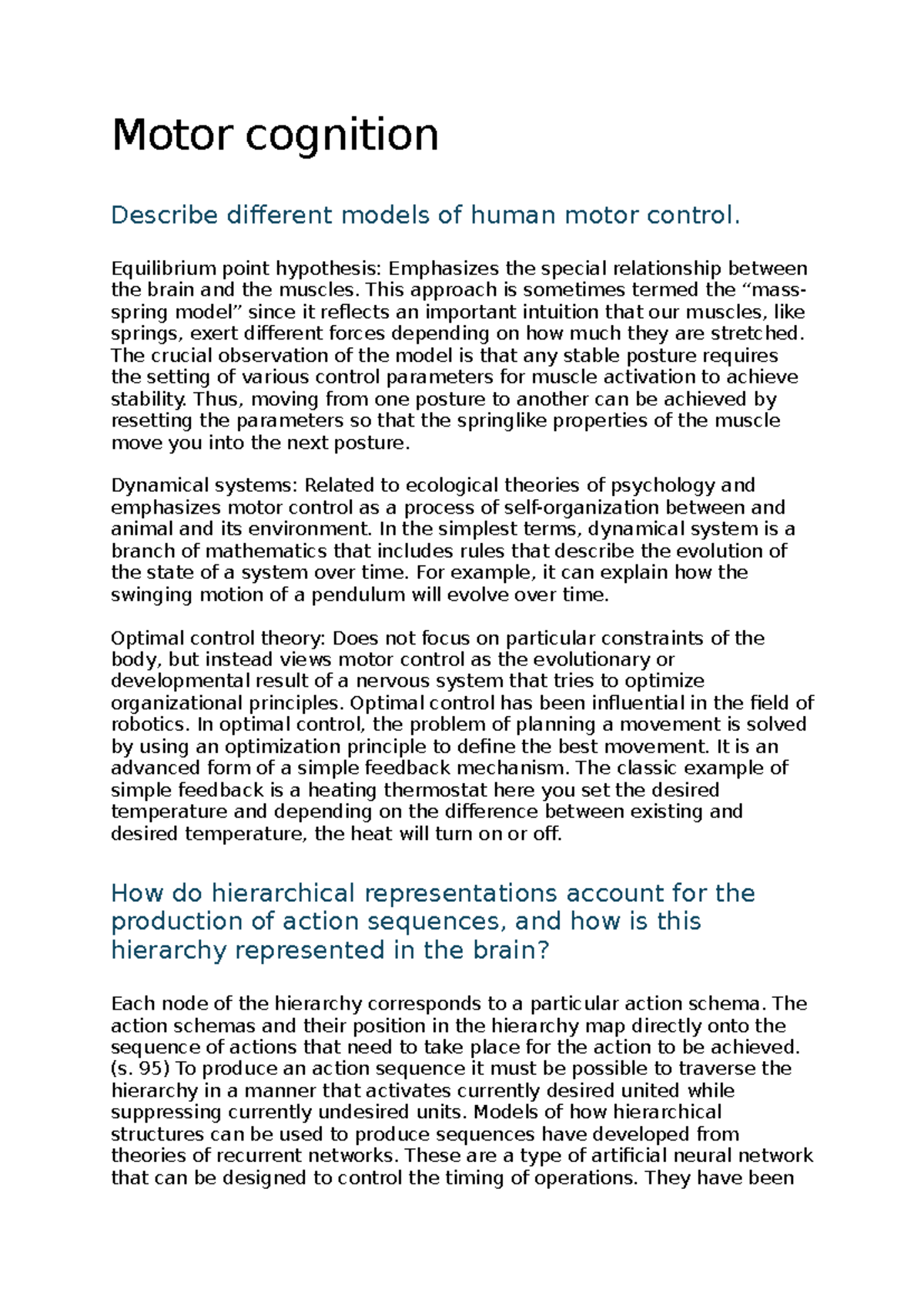 Motor cognition - Sammendrag Cognitive Psychology - Motor cognition ...