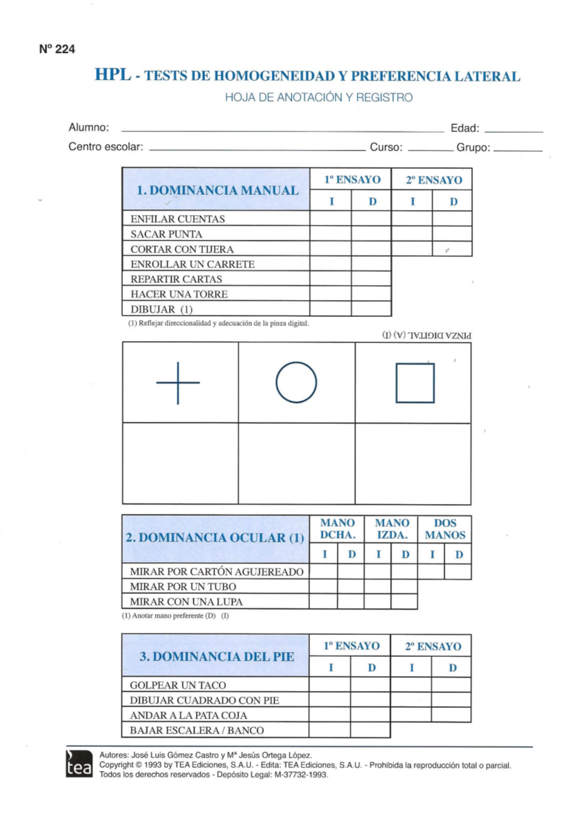 Hoja de respuesta - 224 HPL TESTS DE HOMOGENEIDAD Y PREFERENCIA LATERAL ...