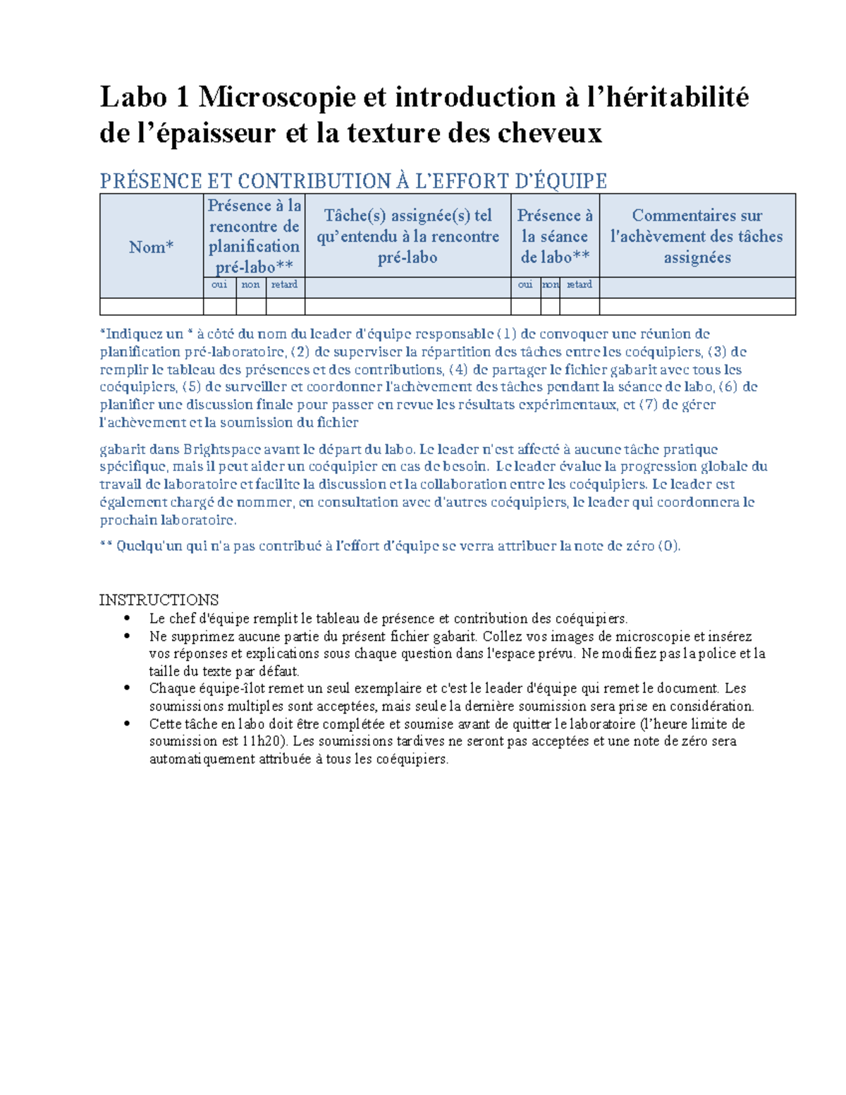 Labo 1 Génétique - Génétique lab - Labo 1 Microscopie et introduction à l’héritabilité de - Studocu