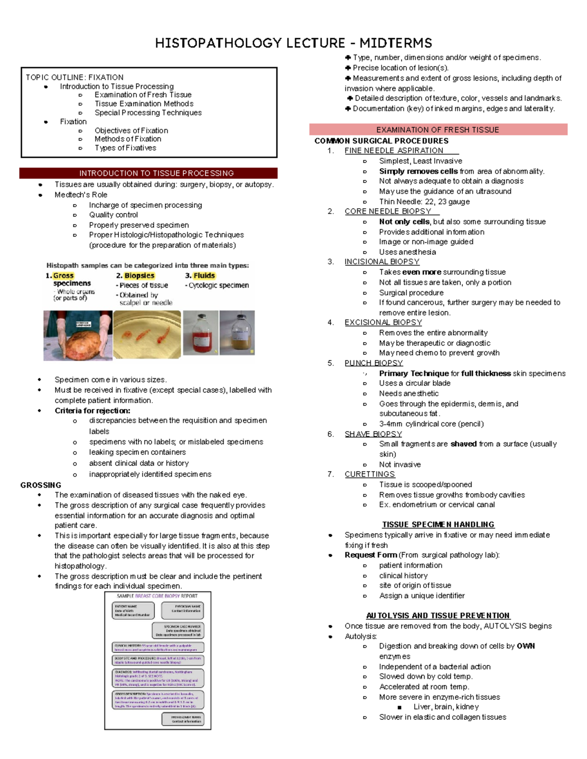 Histopathology Lecture Fixation - TOPIC OUTLINE: FIXATION Introduction ...