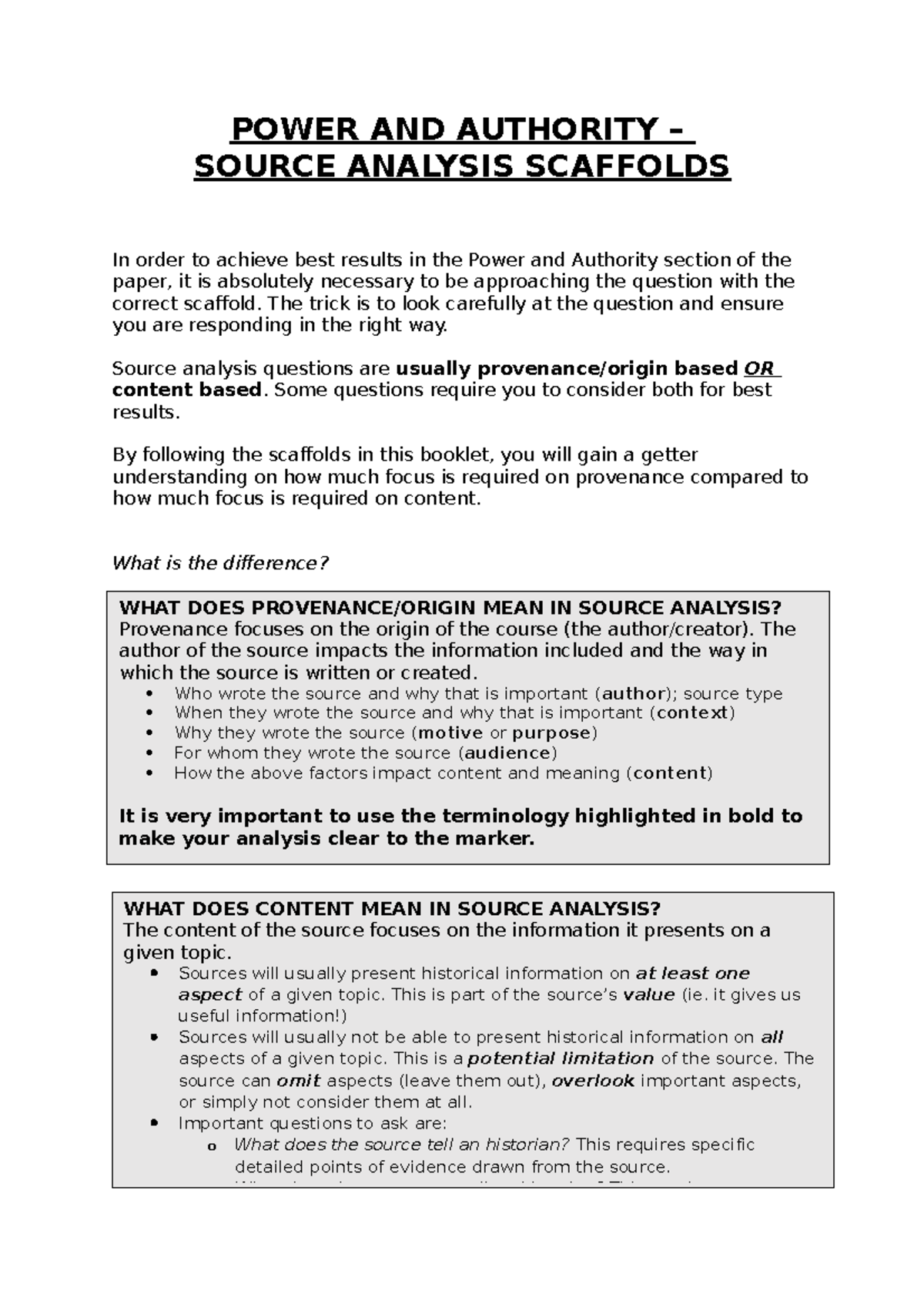 Source Analysis Scaffolds Booklet - POWER AND AUTHORITY – SOURCE ...