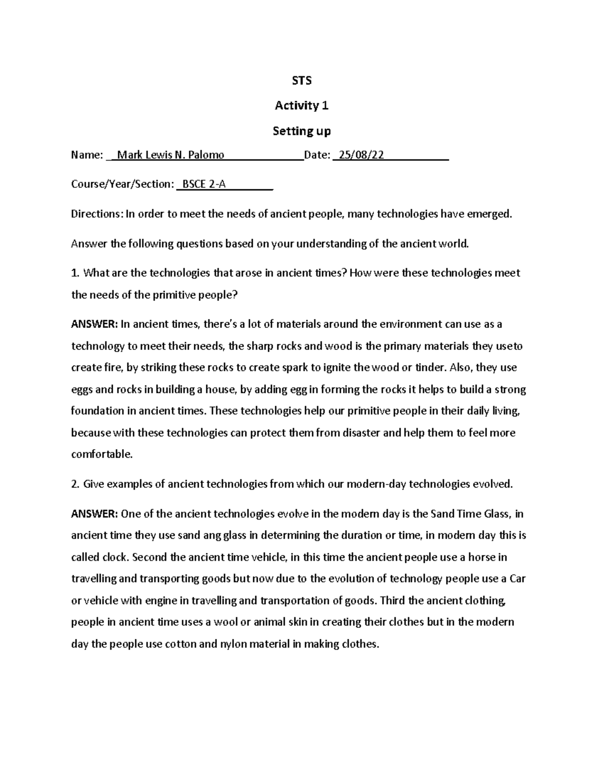Activity 1 - STS - Palomo, Mark Lewis N - STS Activity 1 Setting up Name: Mark Lewis N. - Studocu