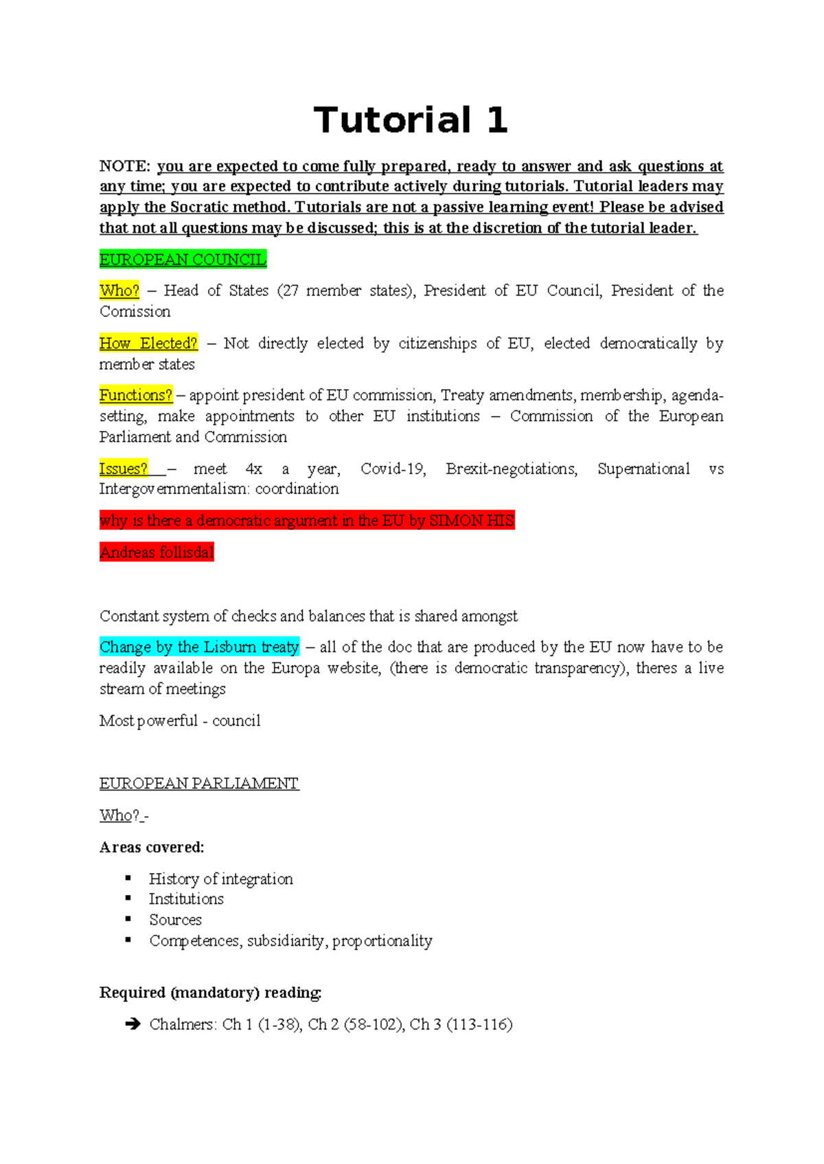 Tutorial 1-1 - Tutorial 1 NOTE: you are expected to come fully prepared ...