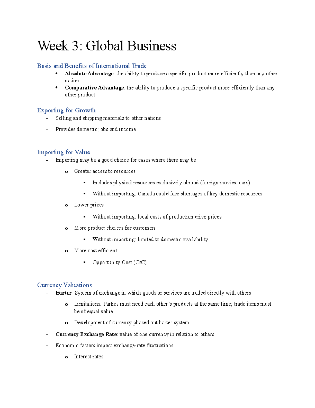 Week 3 - Global Business - Week 3: Global Business Basis and Benefits ...