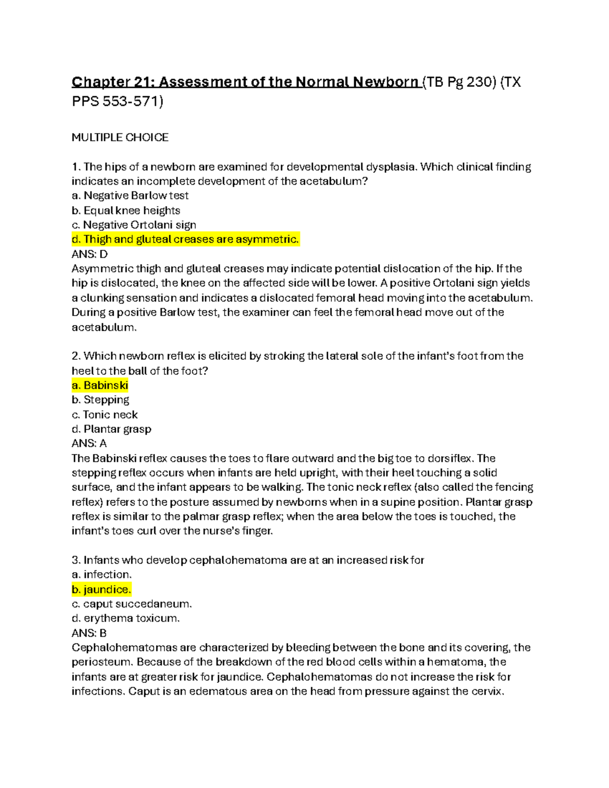 Chapter 21 OB - Ob exam study guide - Chapter 21: Assessment of the ...