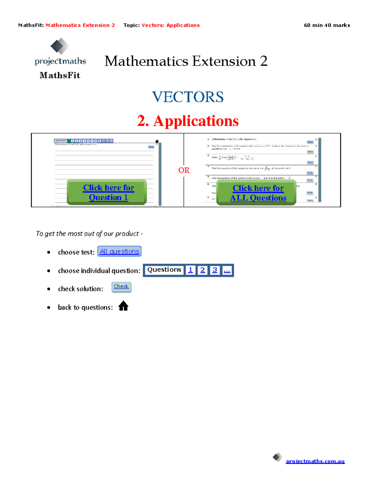 Vectors 2 Applications MXX Maths Fit - Mathematics Extension 2 MathsFit ...