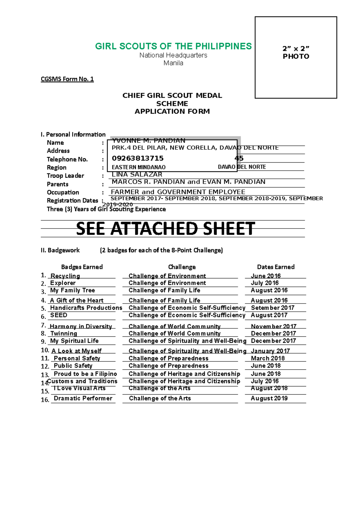 Cgsms Form No. 1 - None - GIRL SCOUTS OF THE PHILIPPINES National Headquarters Manila CGSMS Form ...