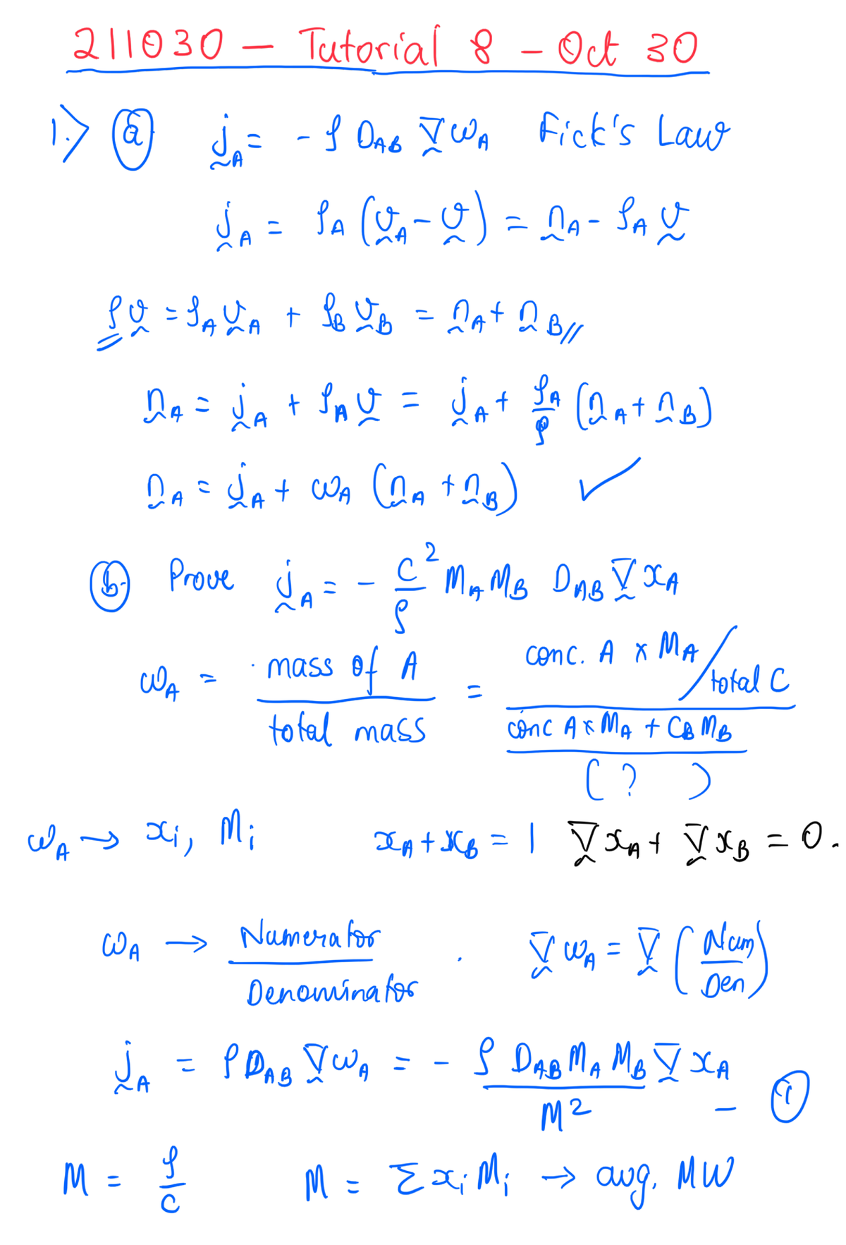 211030 - Tutorial 8 - Oct 30 - Introduction to Transport Phenomena ...